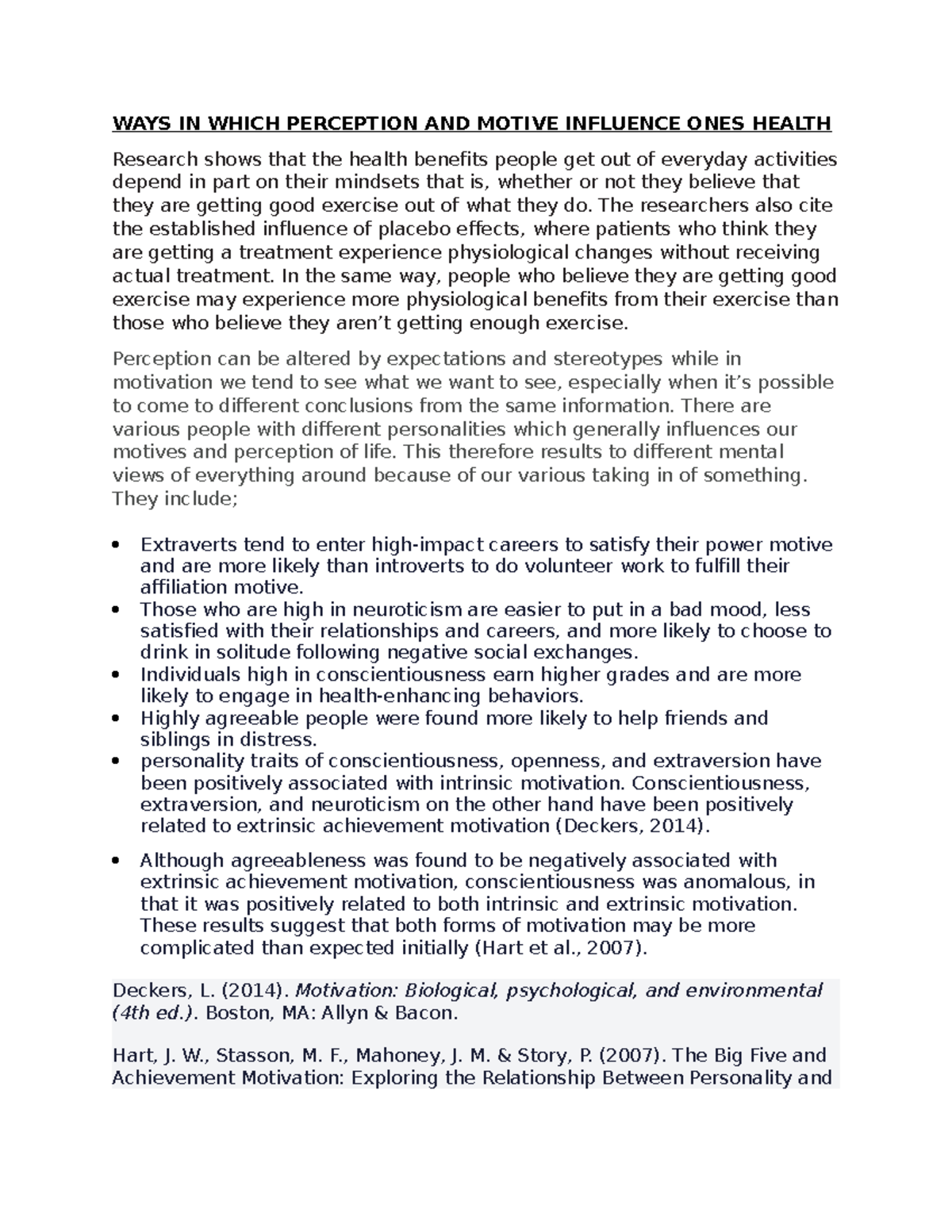 Assignment 1 Health AND Social Issues - WAYS IN WHICH PERCEPTION AND ...