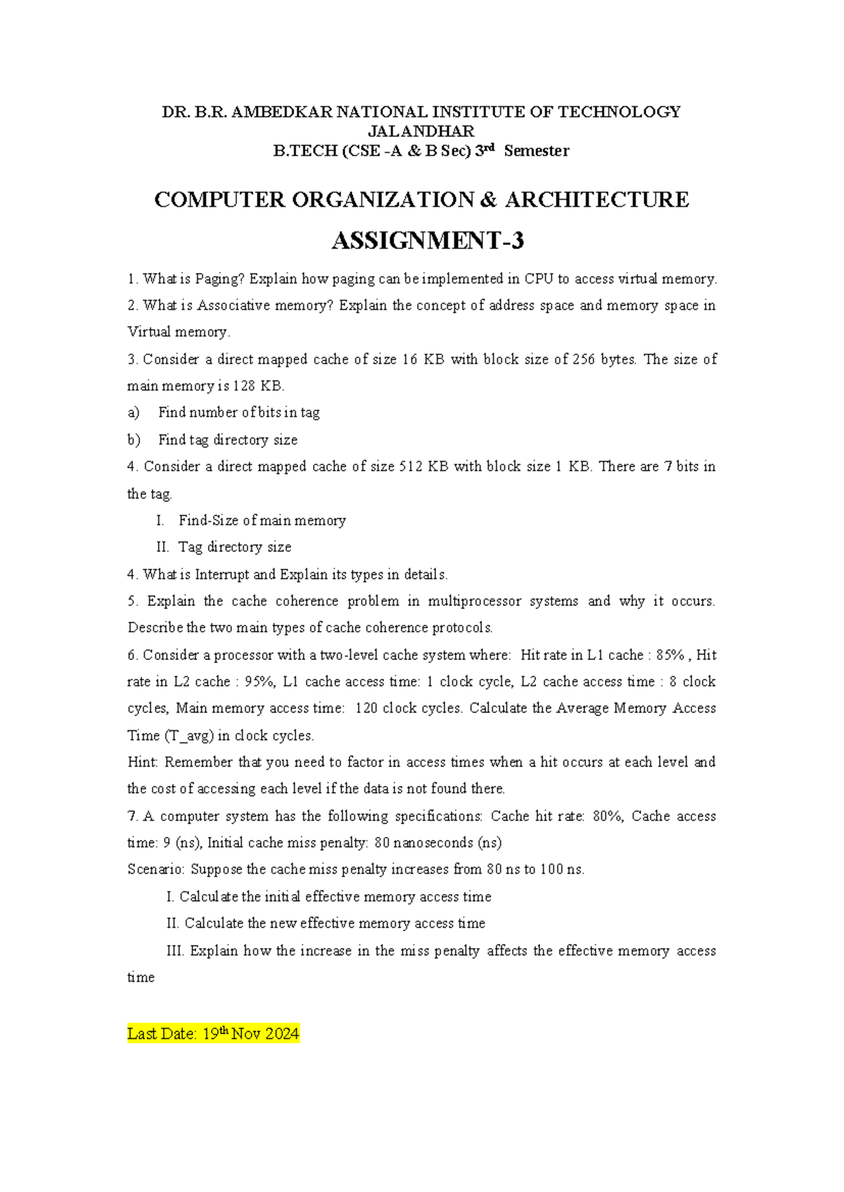COA- Assignment 3 - this is assigents notes of nit 4 - DR. B. AMBEDKAR ...