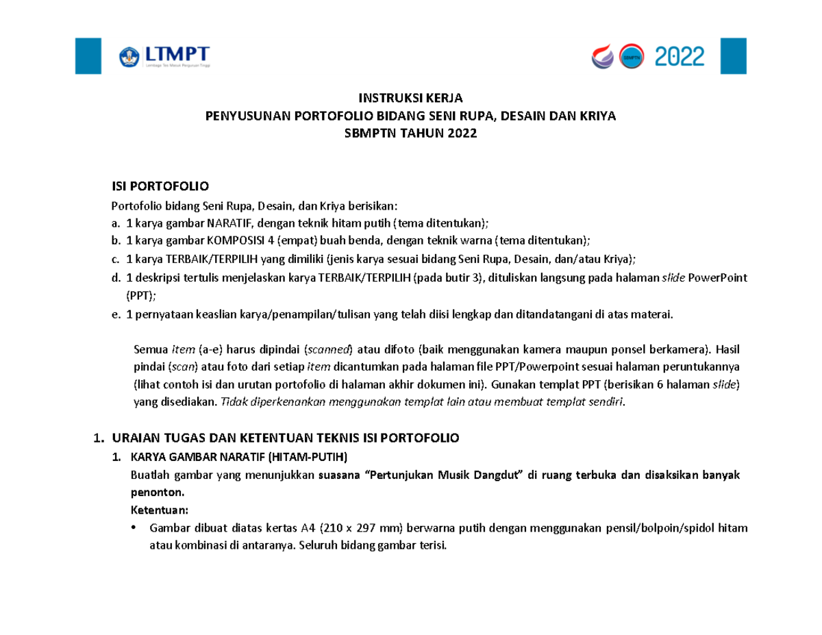 02 Instruksi Kerja Portofolio Srdskr - Sbmptn 2022 - ठ⃚ INSTRUKSIठ⃚KERJAठ⃚ - Studocu