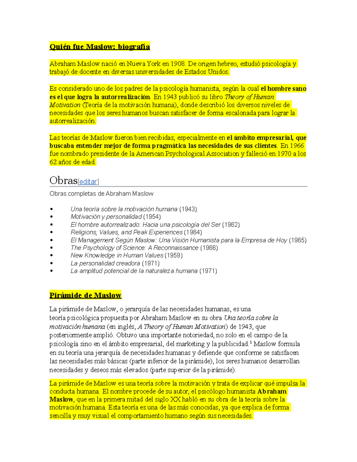 Pirámide de Maslow - Quién fue Maslow: biografía Abraham Maslow nació ...