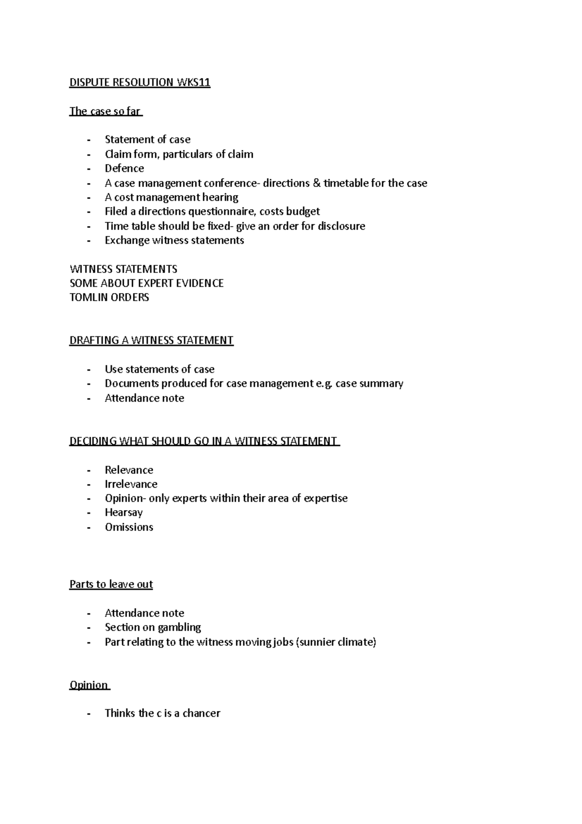 Dispute Resolution WKS11 - DISPUTE RESOLUTION WKS The case so far ...