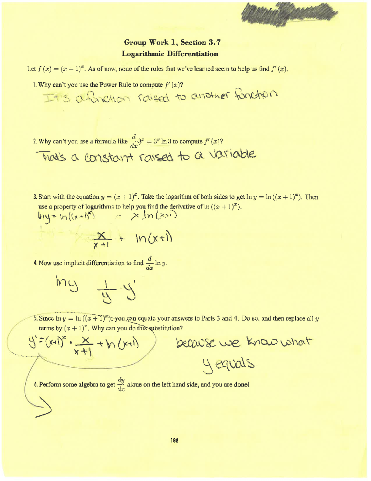 Log Differeniation - Logarithmic differentiation - MATH 120 - Ferris ...