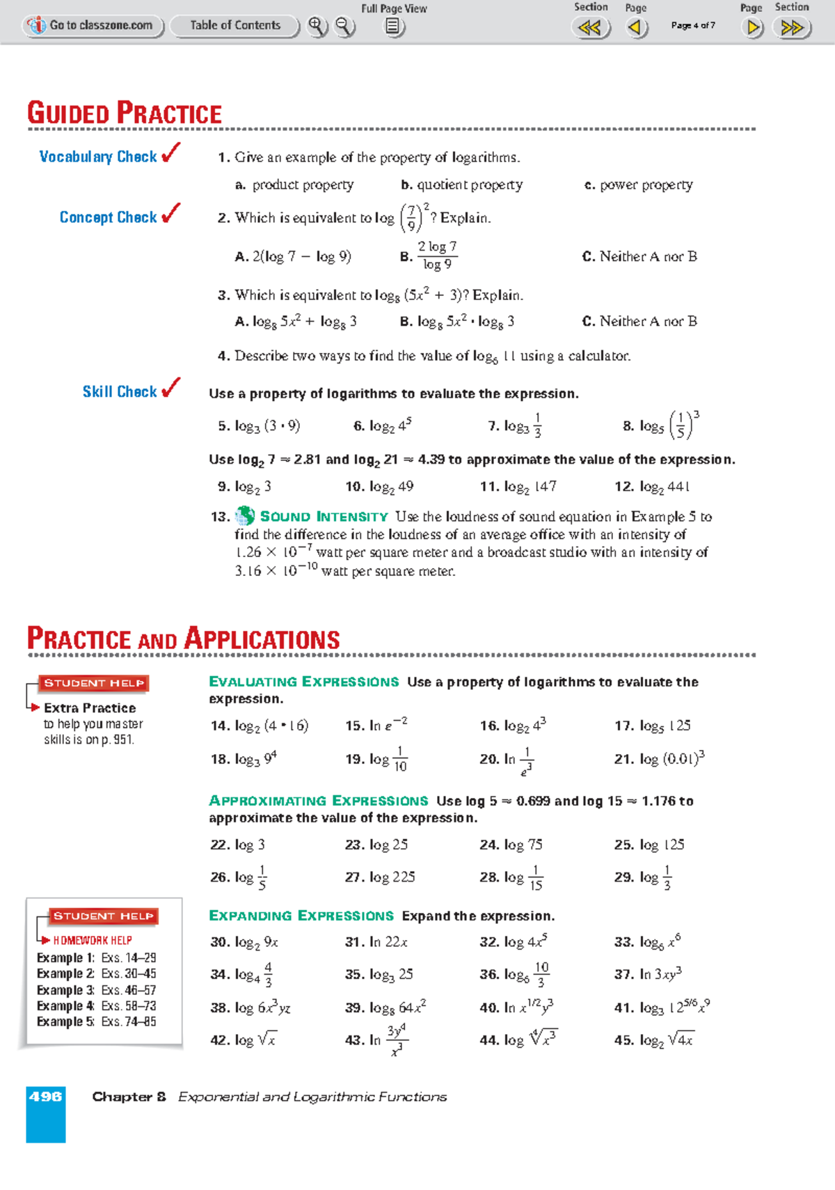 Algebra II Textbook-497-498 - 496 Chapter 8 Exponential and Logarithmic Functions 1. Give an ...