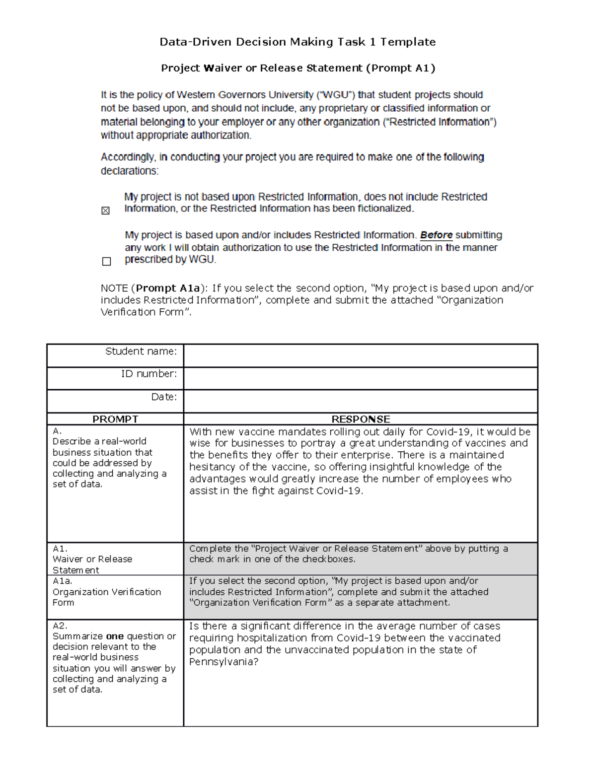 C207 Task 1 - Pass - Data-Driven Decision Making Task 1 Template Project Waiver or Release ...