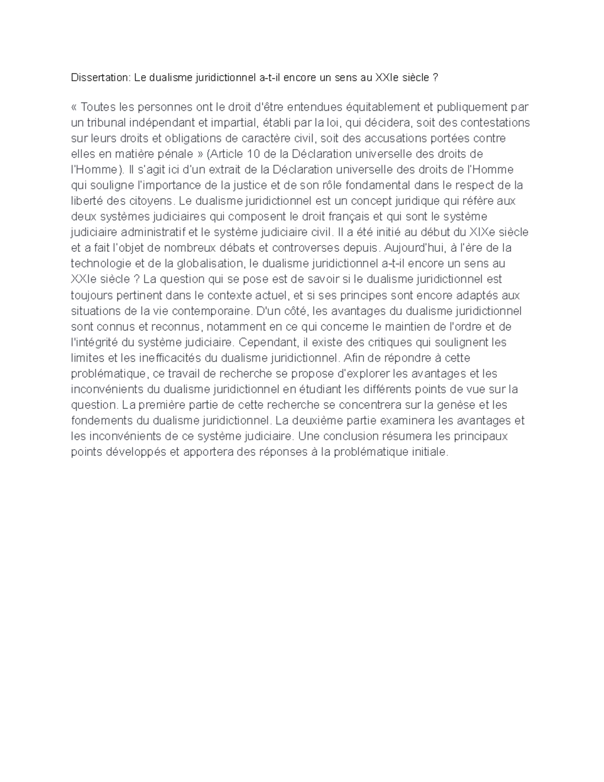 Dissertation: Le dualisme juridictionnel a-t-il encore un sens au XXIe ...