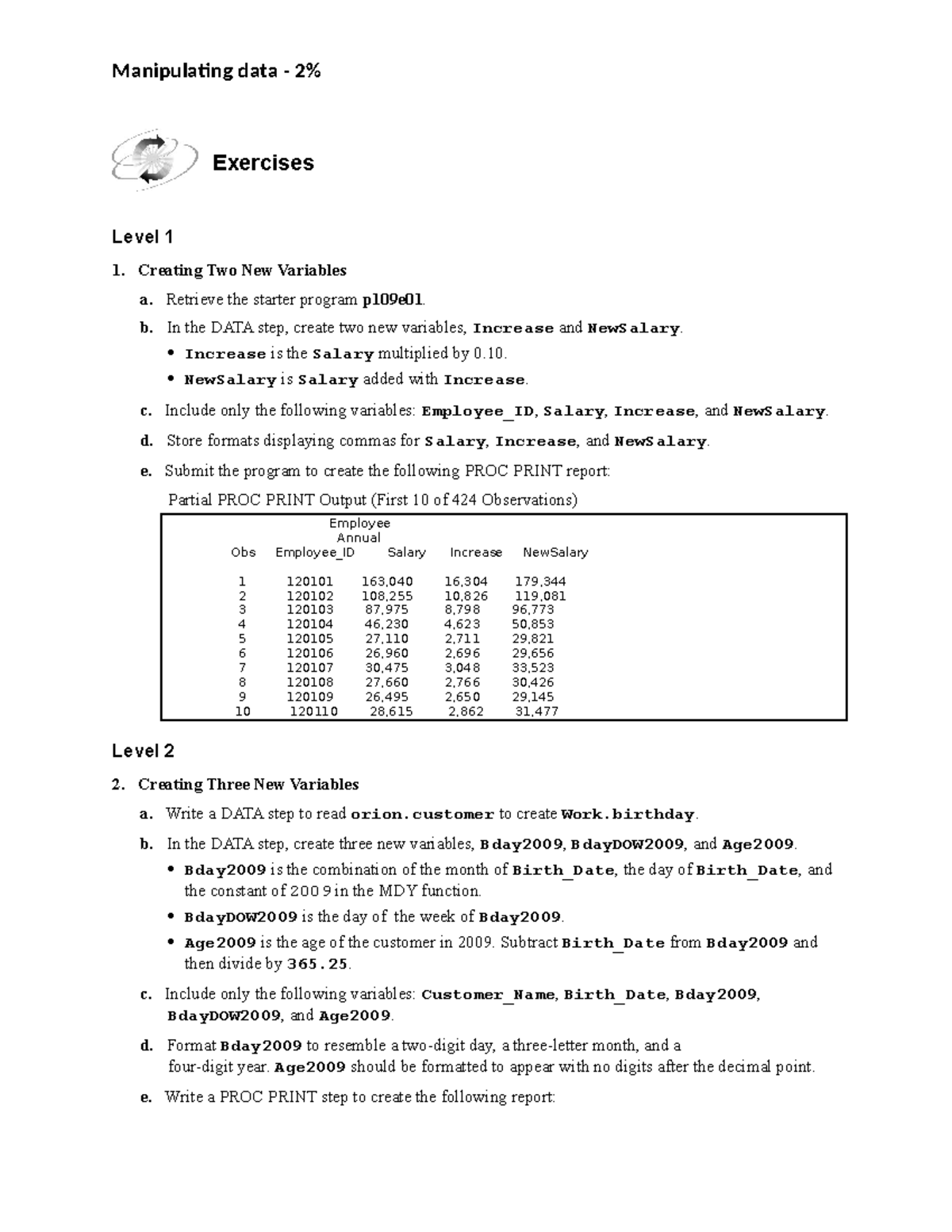 Manipulating Data Sdfsdsdsdsvdddss Exercises Level 1 1 Creating