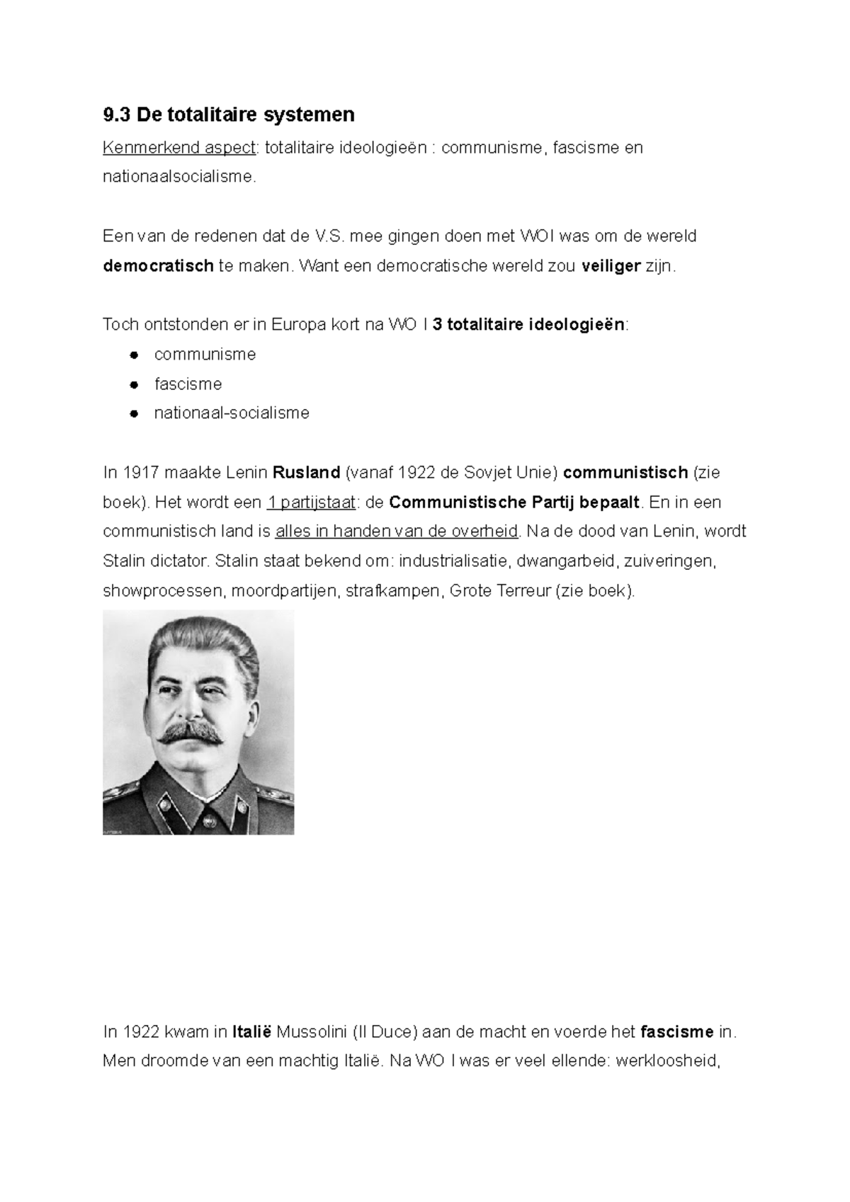 9.3 de totalitaire systemen - 9 De totalitaire systemen Kenmerkend ...