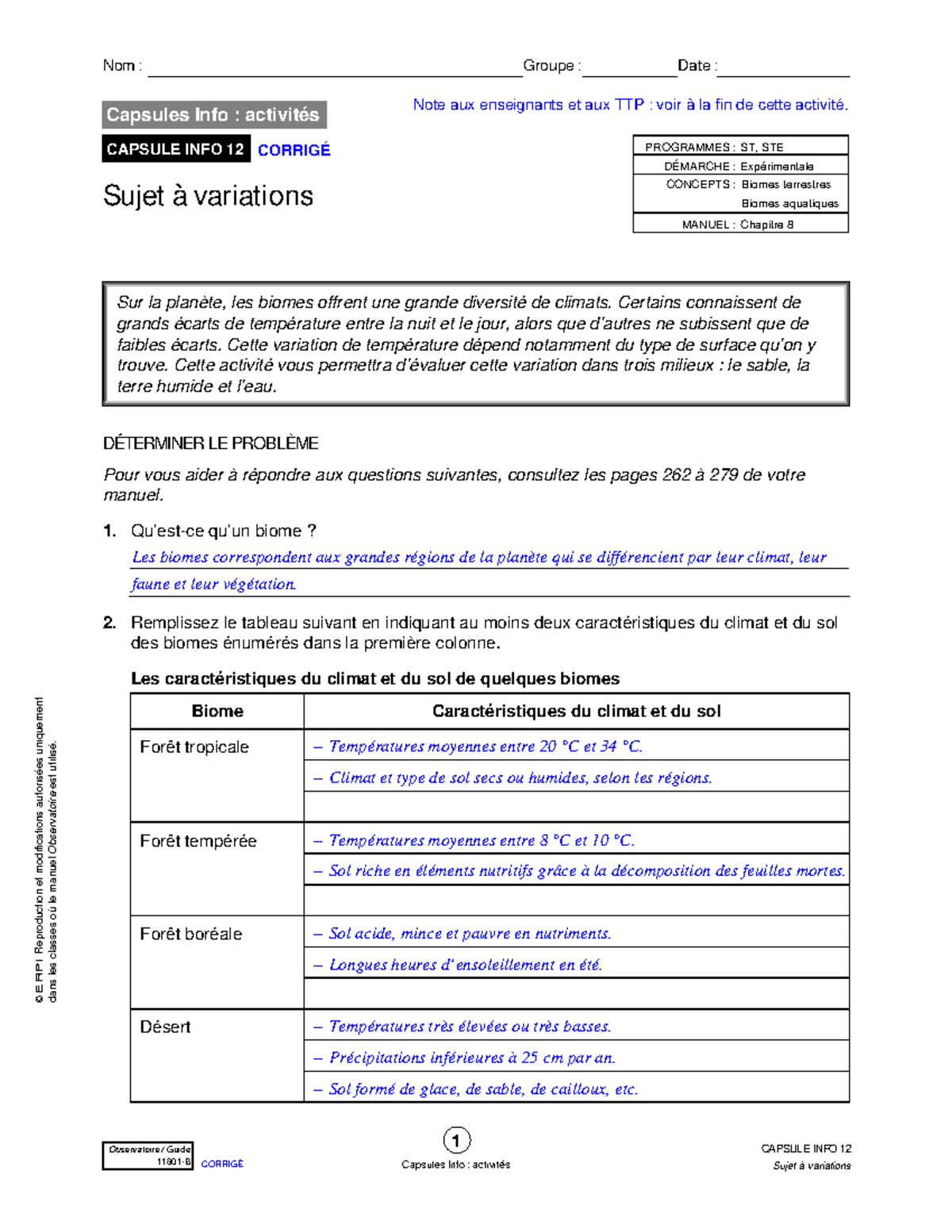 Capsule info 12 corr - Résume STE sciences - 1 Capsules Info ...