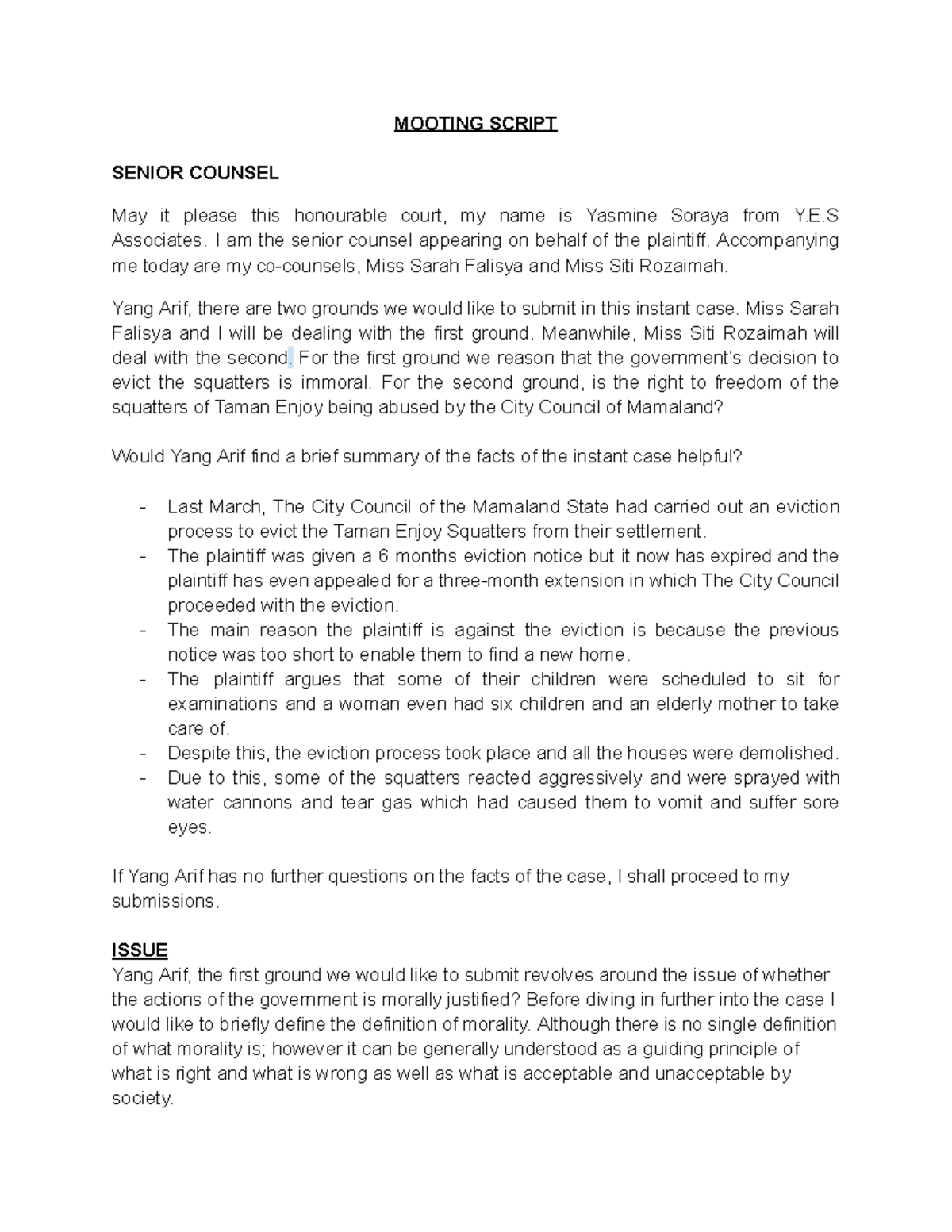 Mooting Script - To make it easier for students to study. - MOOTING ...