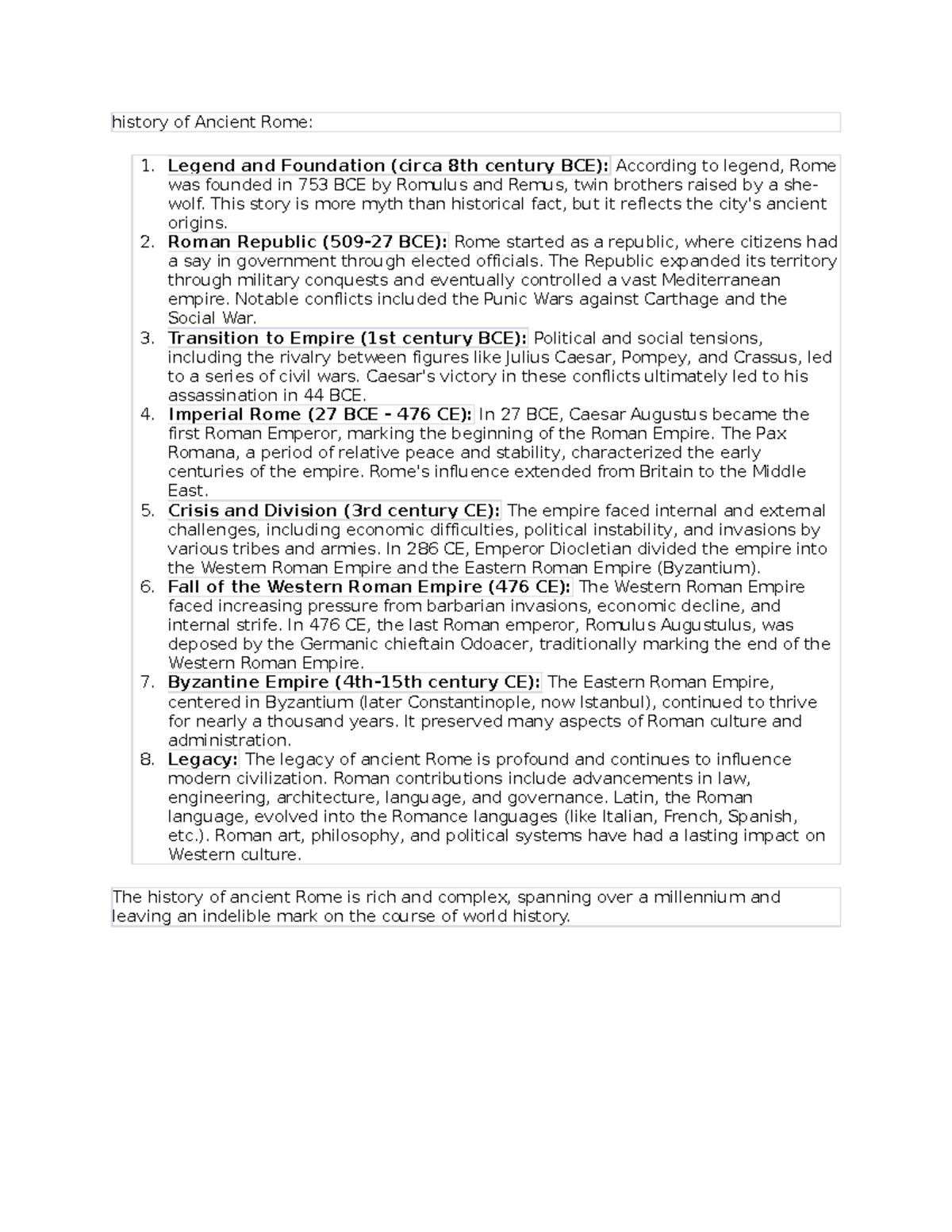 History of Ancient Rome - history of Ancient Rome: 1. Legend and ...