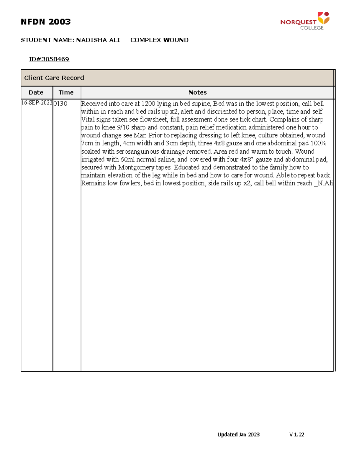 NFDN 2003 complex wound dressing 17th sep - STUDENT NAME: NADISHA ALI ...