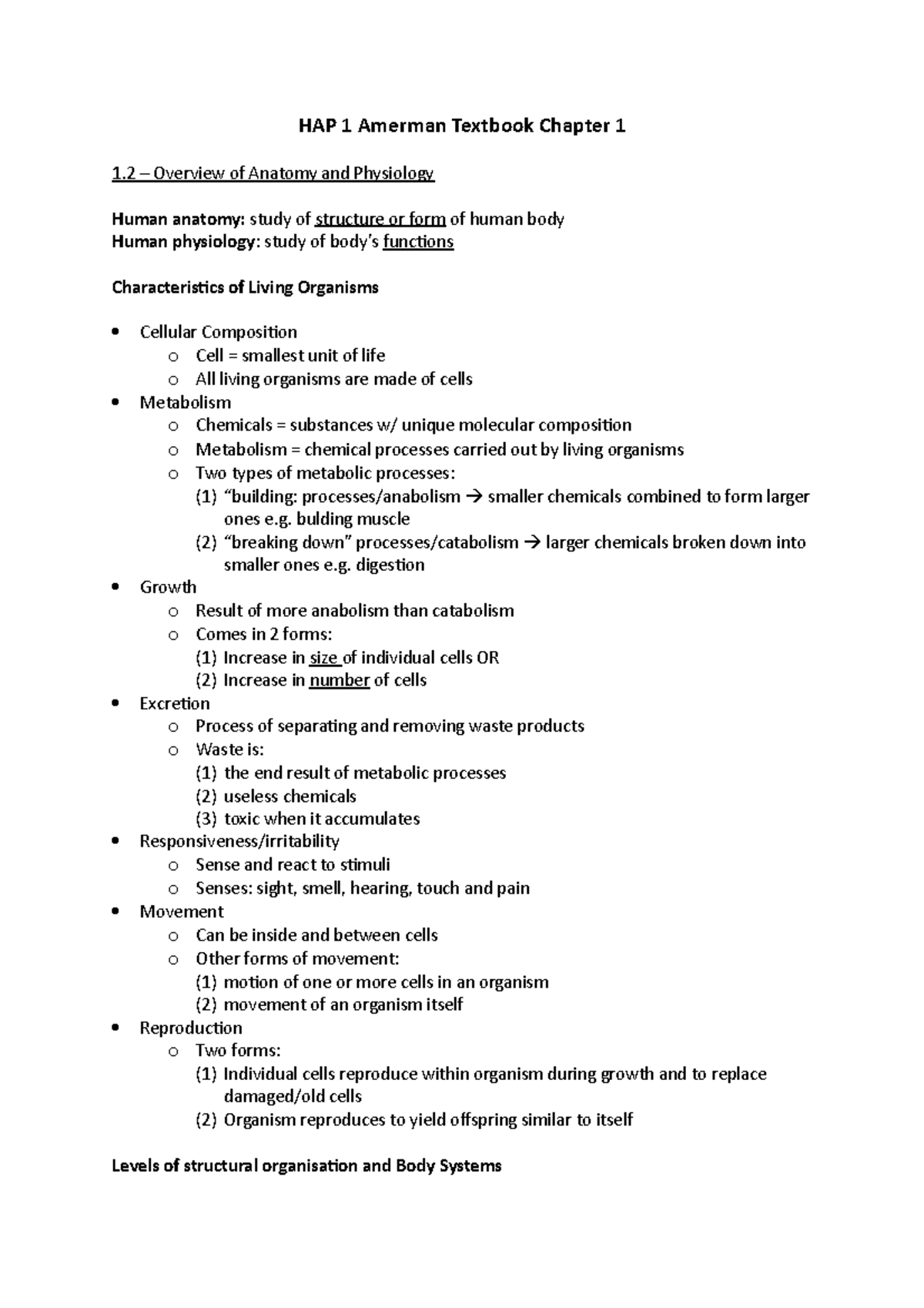 Hap 1 Amerman Textbook Chapter 1 Human Anatomy Physiology Hap 1