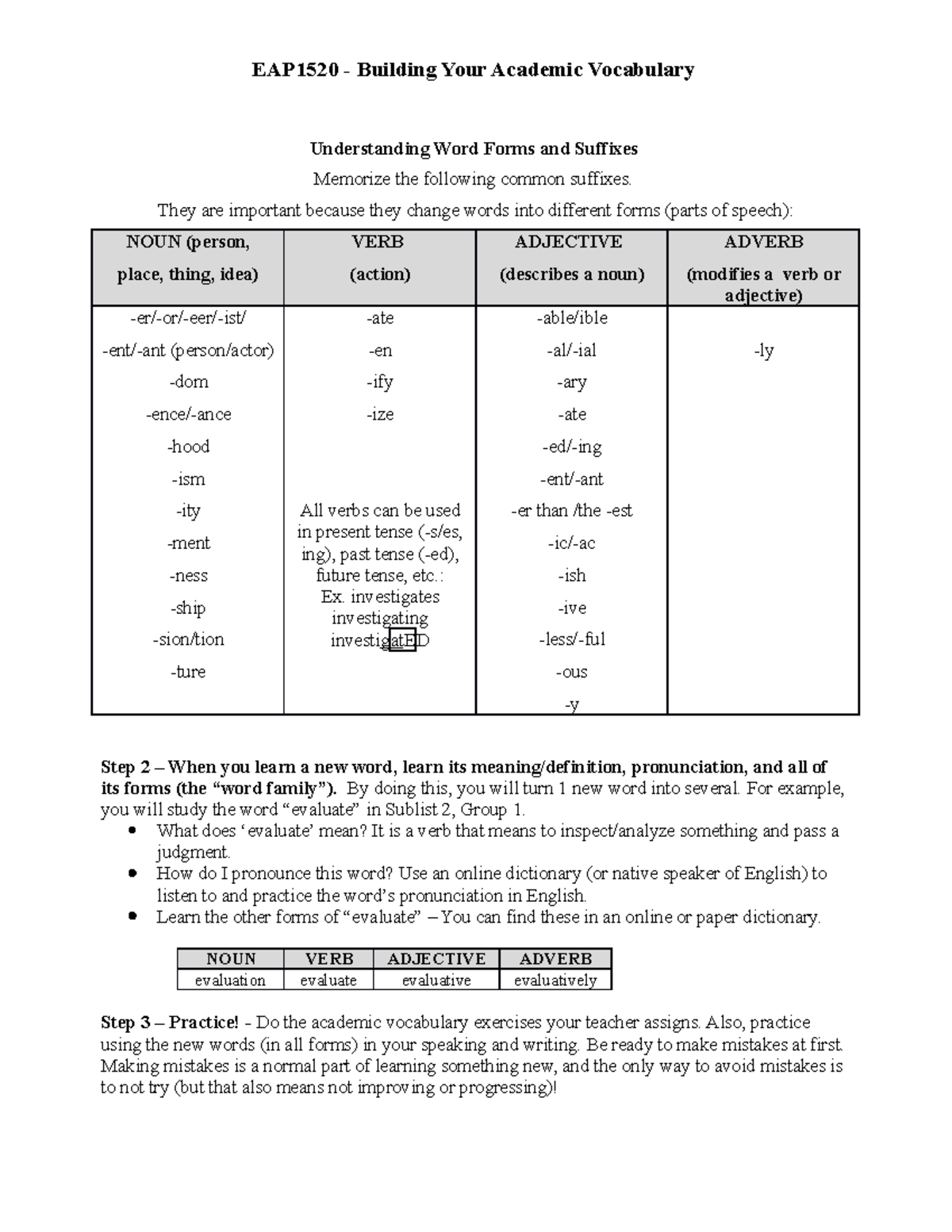 1520 Understanding Word Forms and Suffixes - EAP1520 - Building Your ...
