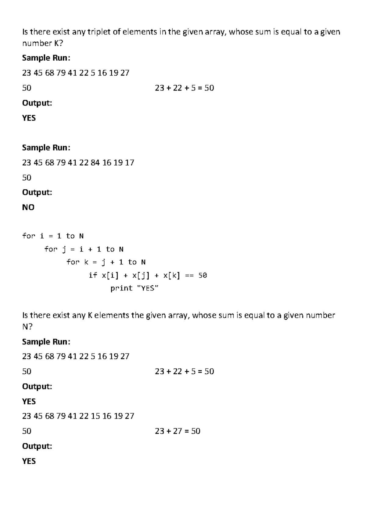Programming Fundamental Notes Is There Exist Any Triplet Of Elements In The Given Array Whose