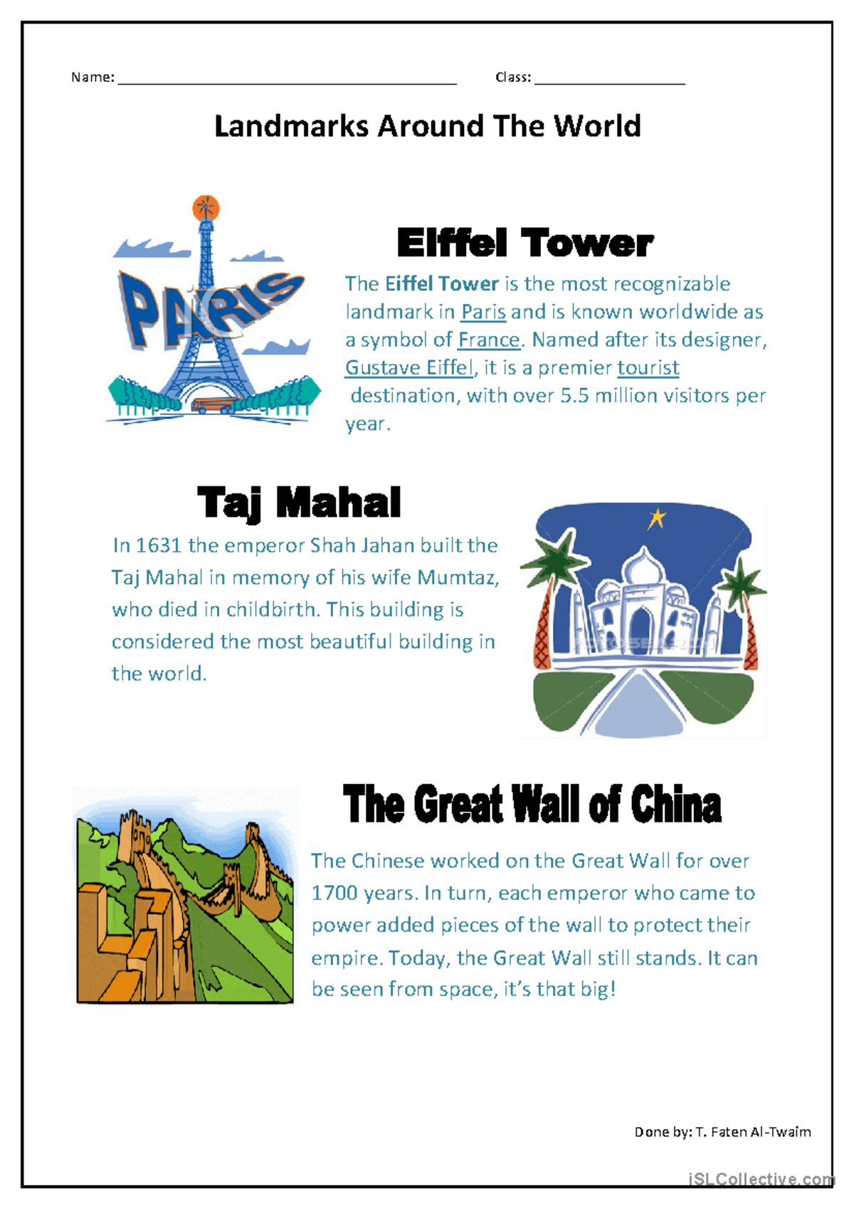 Famous Landmarks - IMPORTANT DOCUMENT - Name