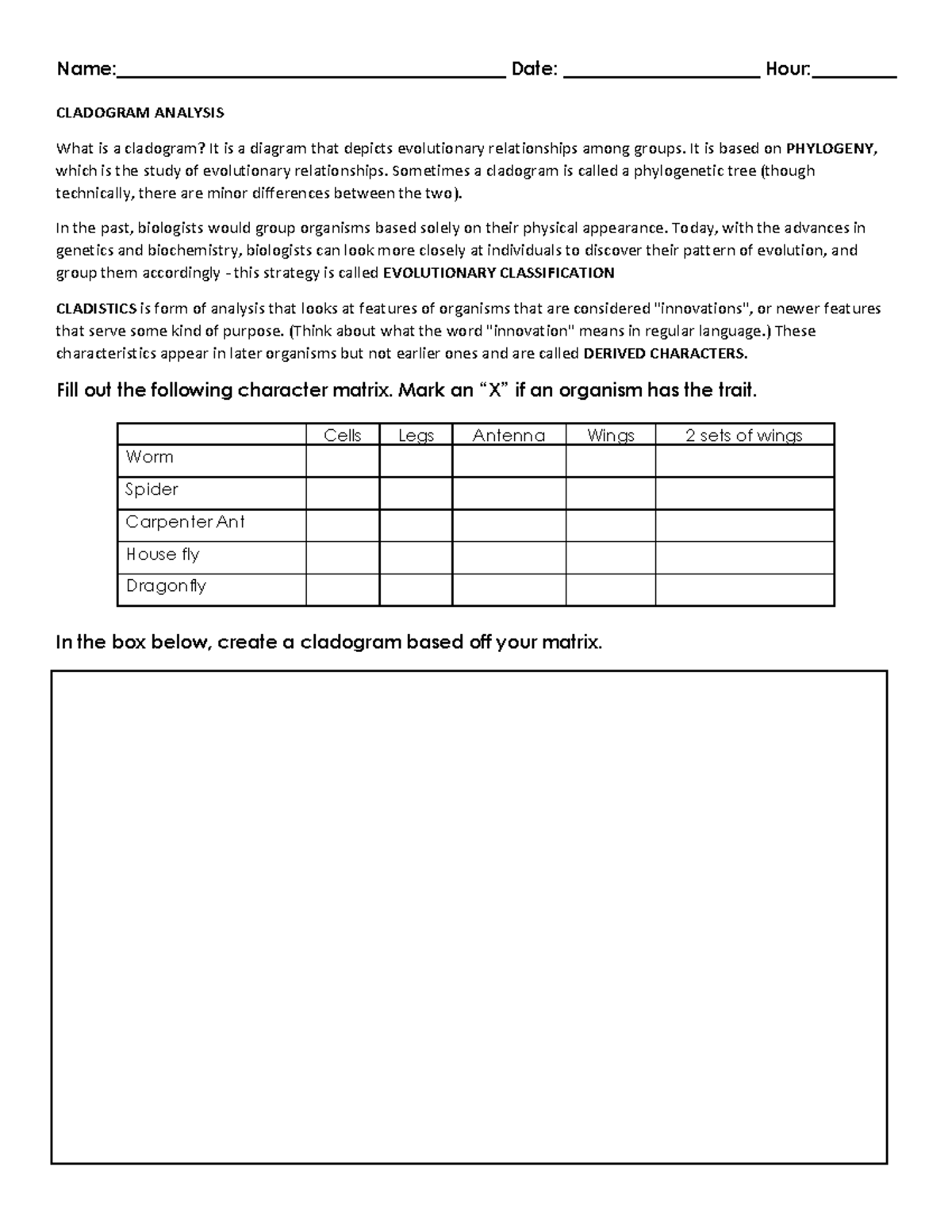 Cladogram worksheet - Name ...