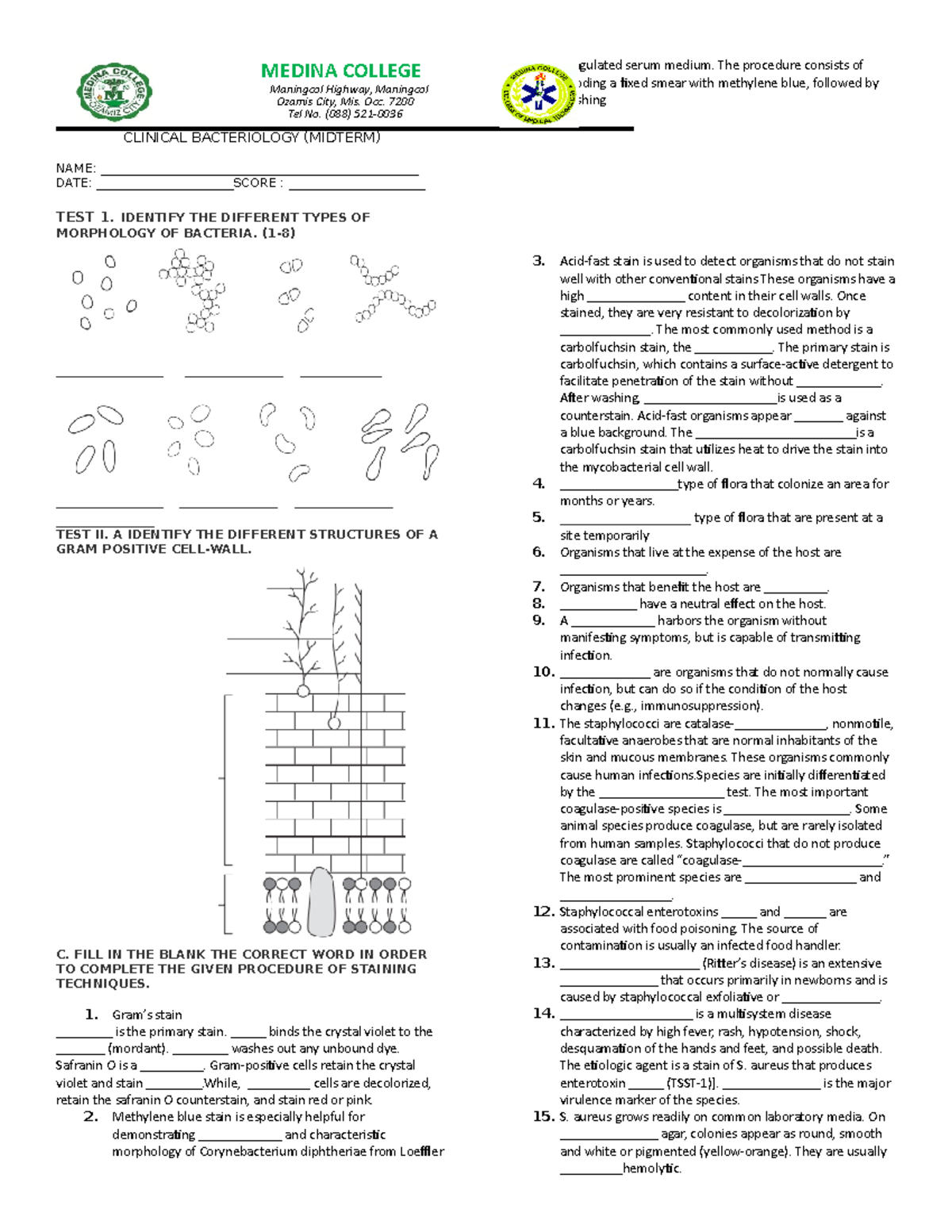 Bacte Midterm 2022 - medical technology - CLINICAL BACTERIOLOGY ...