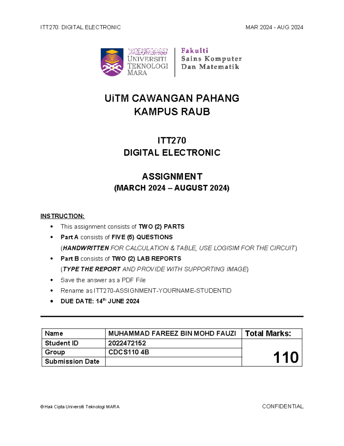 Assignment ITT270 MAR-AUG24 - UiTM CAWANGAN PAHANG KAMPUS RAUB ITT DIGITAL ELECTRONIC ASSIGNMENT ...