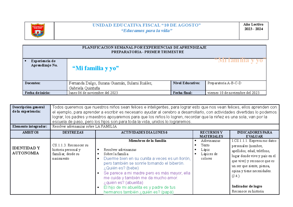 Plani mi familia y yo - UNIDAD EDUCATIVA FISCAL “10 DE AGOSTO ...