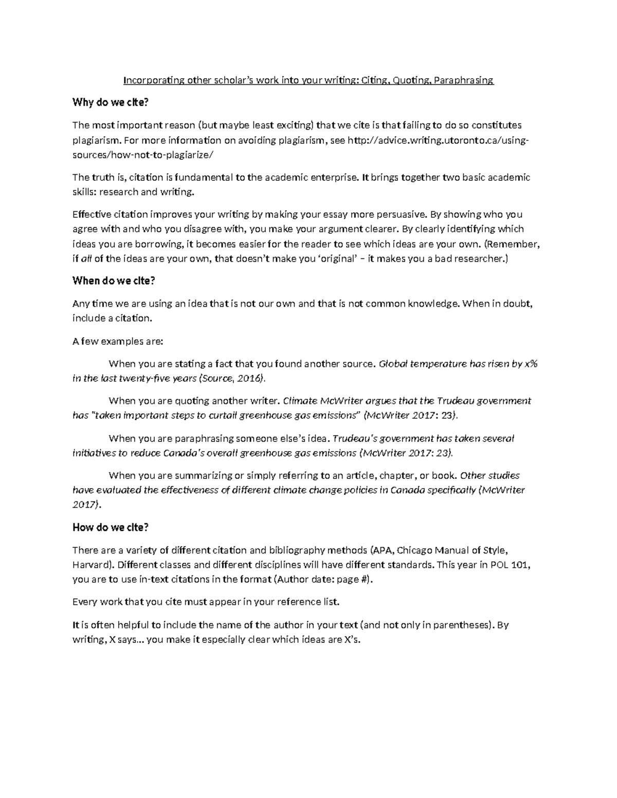 Tutorial 5 - Handout 4 - incorporating sources into your writing ...