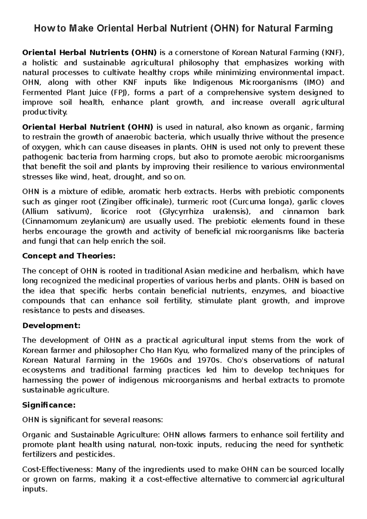 Oriental Herbal Nutrient OHN - OHN, along with other KNF inputs like Indigenous Microorganisms ...