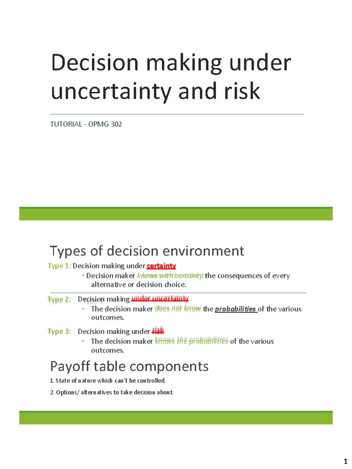 Decision making- tutorial - Decision making under uncertainty and risk ...