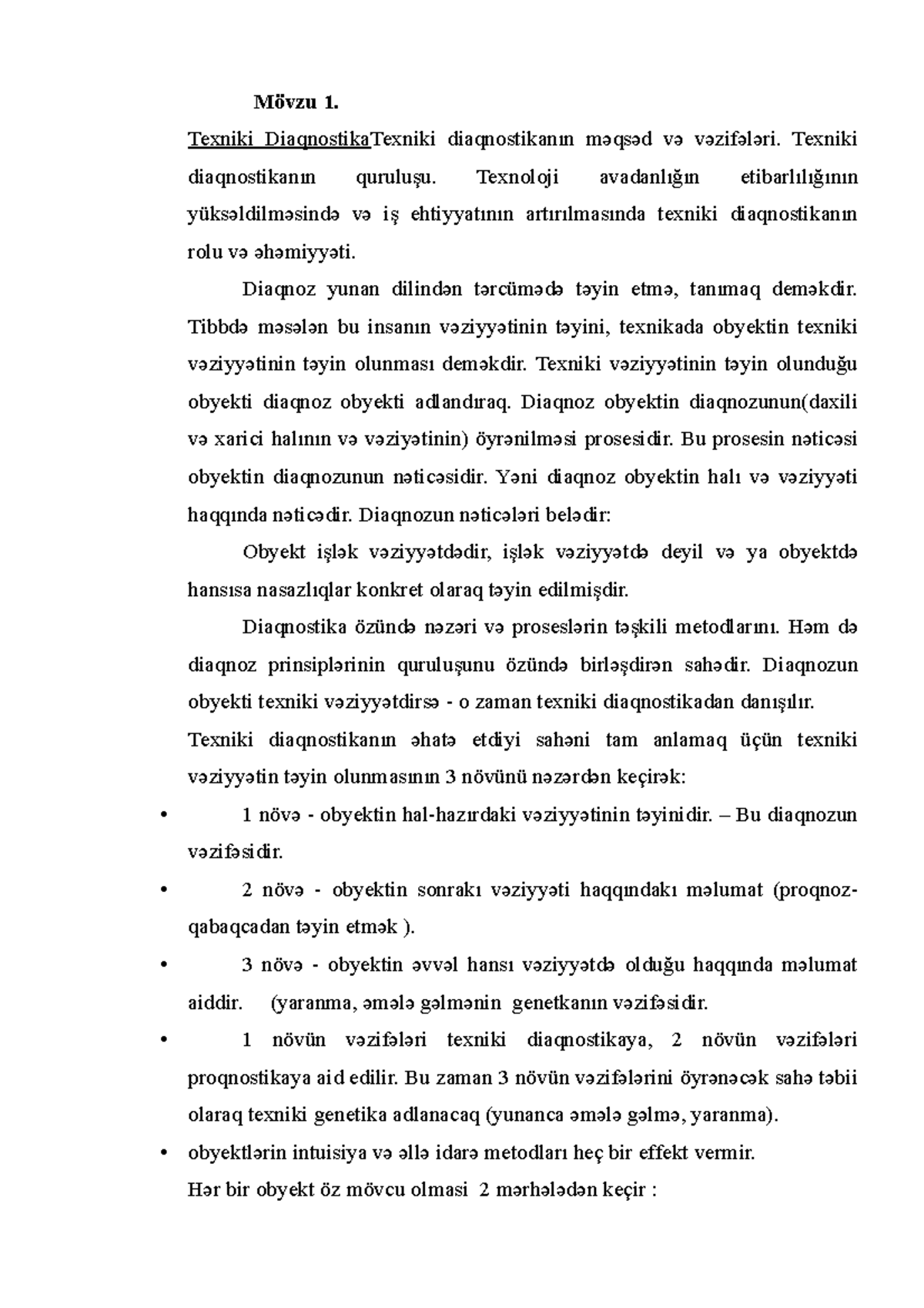 Diaqnostika mühazirə - dsgsdg - Mövzu 1. Texniki DiaqnostikaTexniki ...