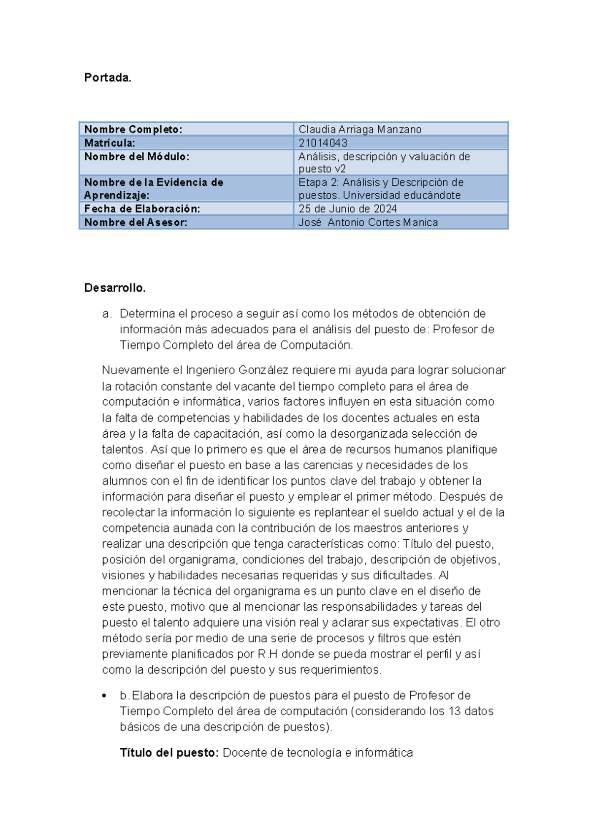 Arriaga Claudia Etapa 2 - Portada. Nombre Completo: Claudia Arriaga ...