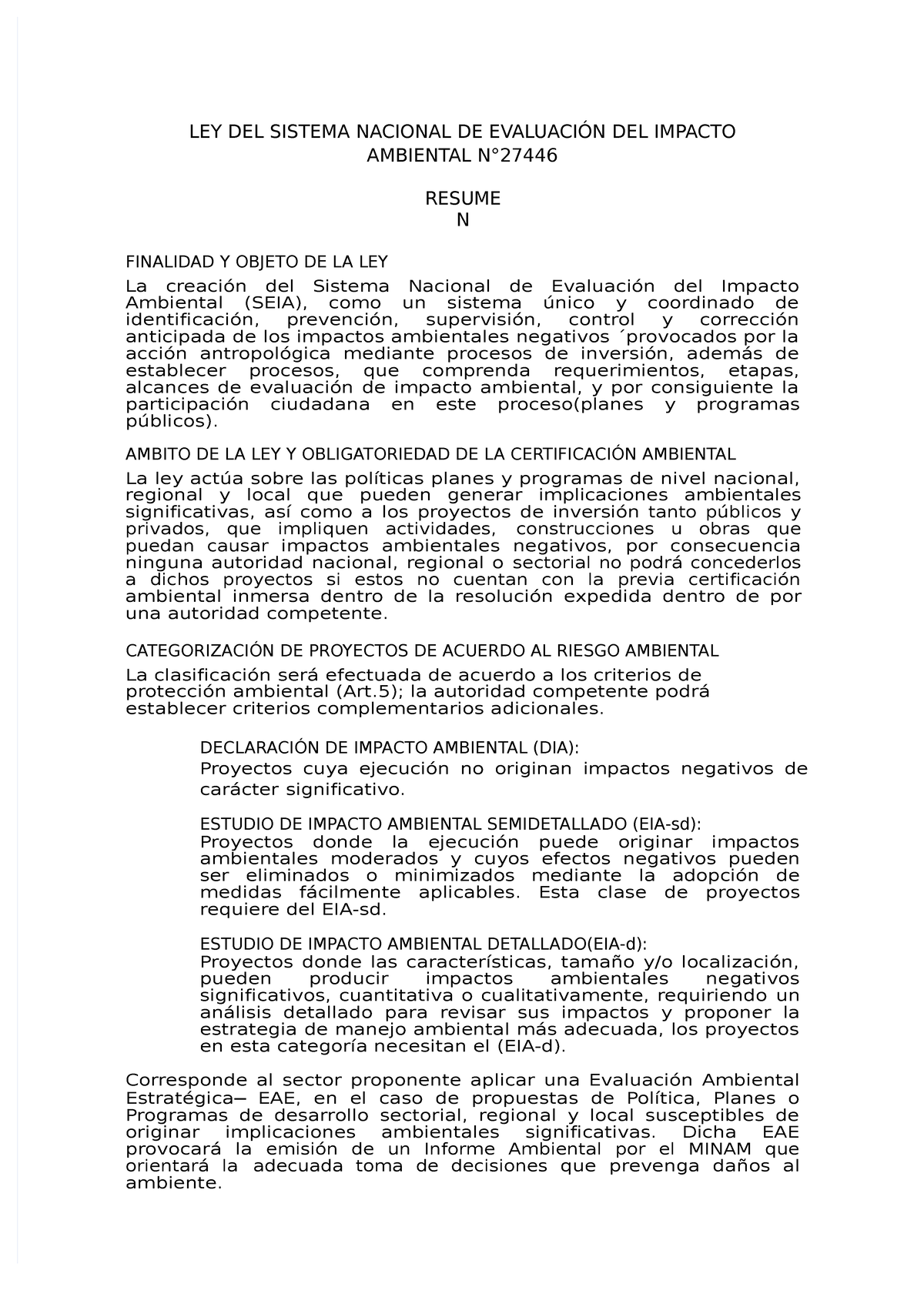 Pdf-resumen-ley-27446 - LEY DEL SISTEMA NACIONAL DE EVALUACIÓN DEL ...