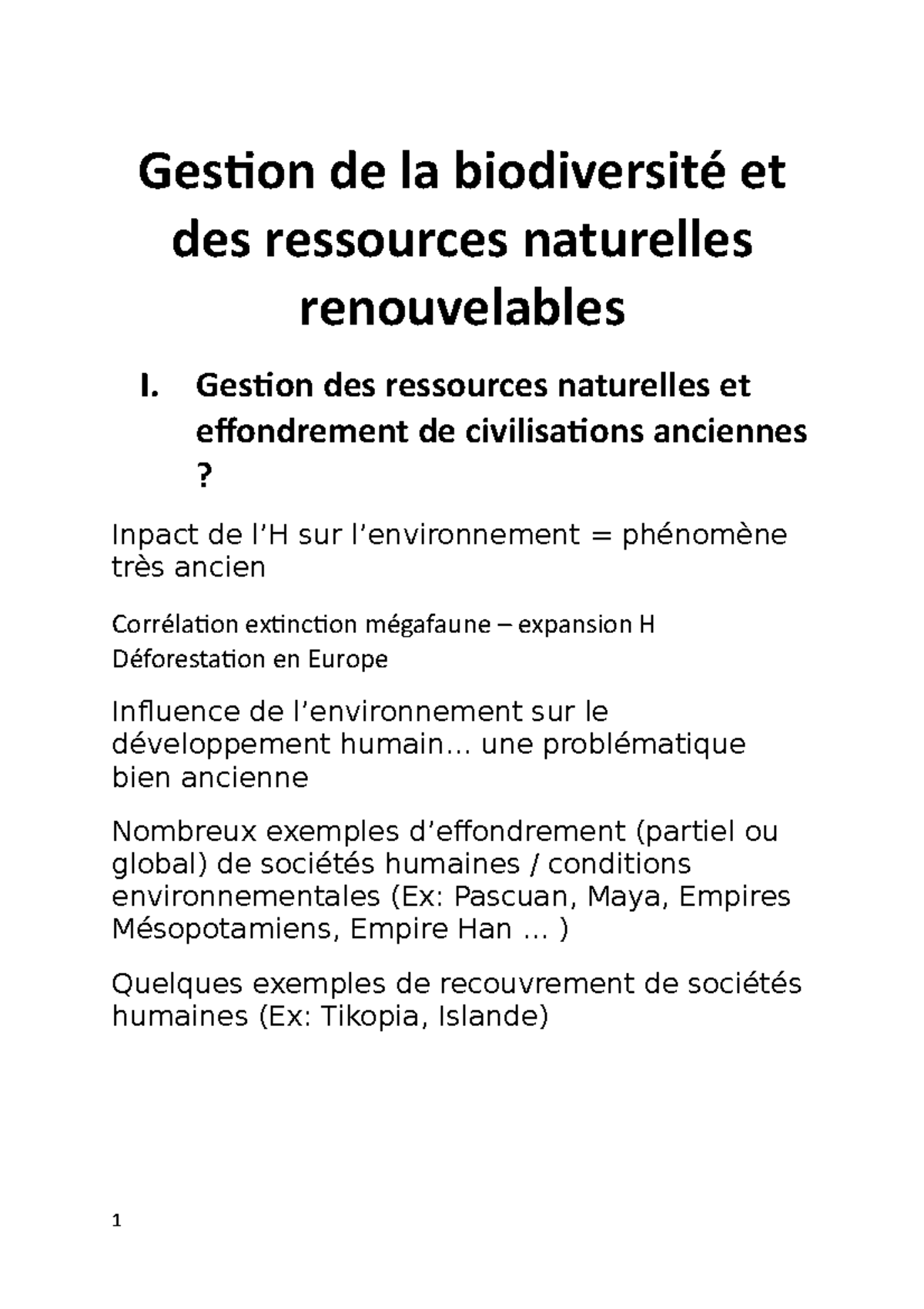 Gestion de la biodiversité et des ressources naturelles renouvelables ...