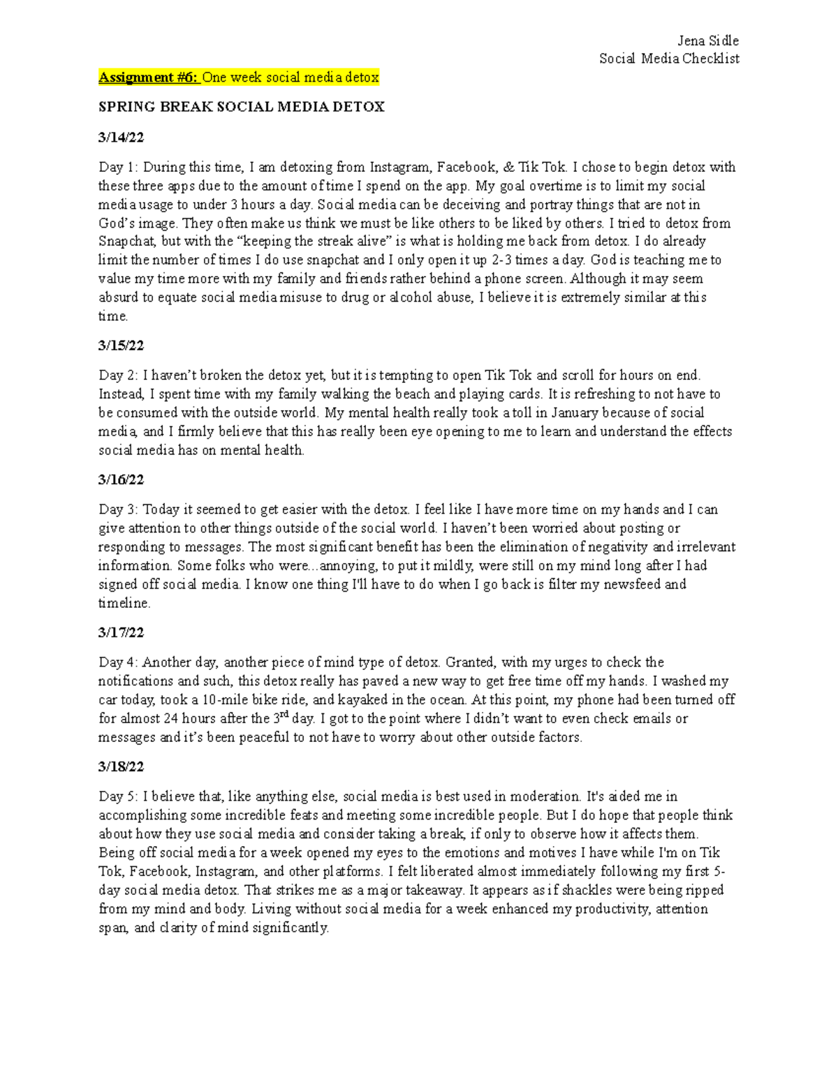 Social Media Checklist Final - Jena Sidle Social Media Checklist ...