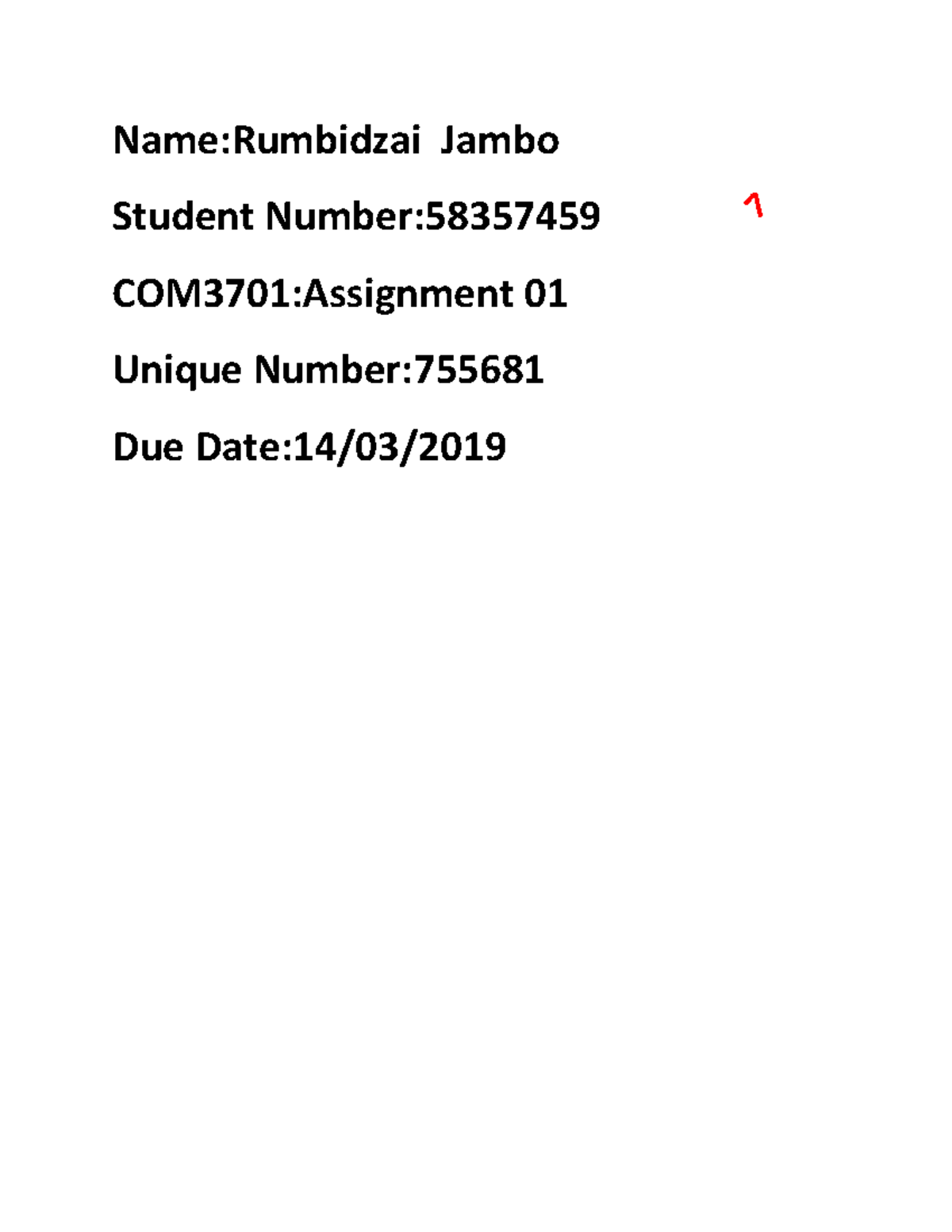 COM3701 View Marked Assignment 4 - Name:Rumbidzai Jambo Student Number: COM3701:Assignment ...