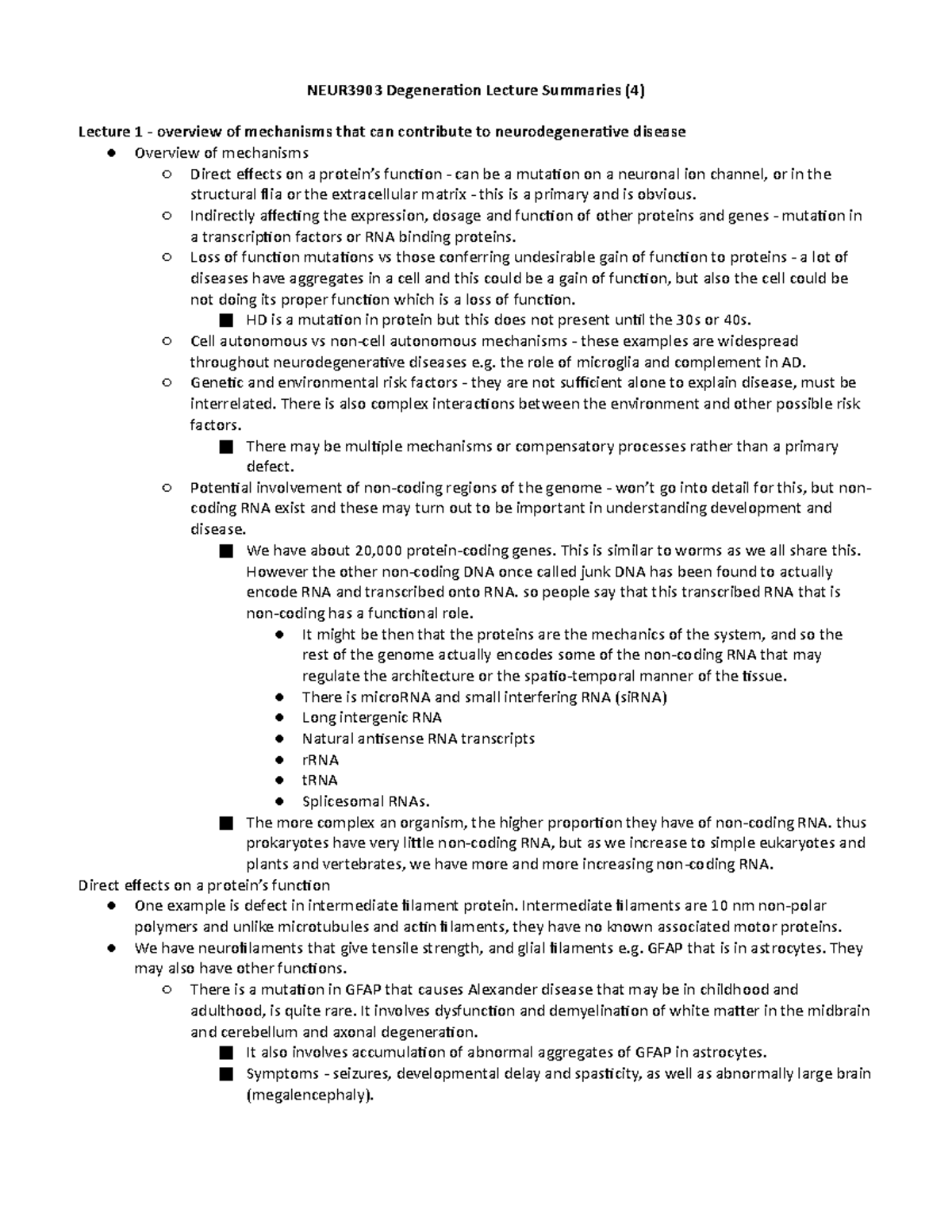 4. Degeneration lectures - NEUR3003 - NEUR3903 Degeneration Lecture Summaries (4) Lecture 1 ...