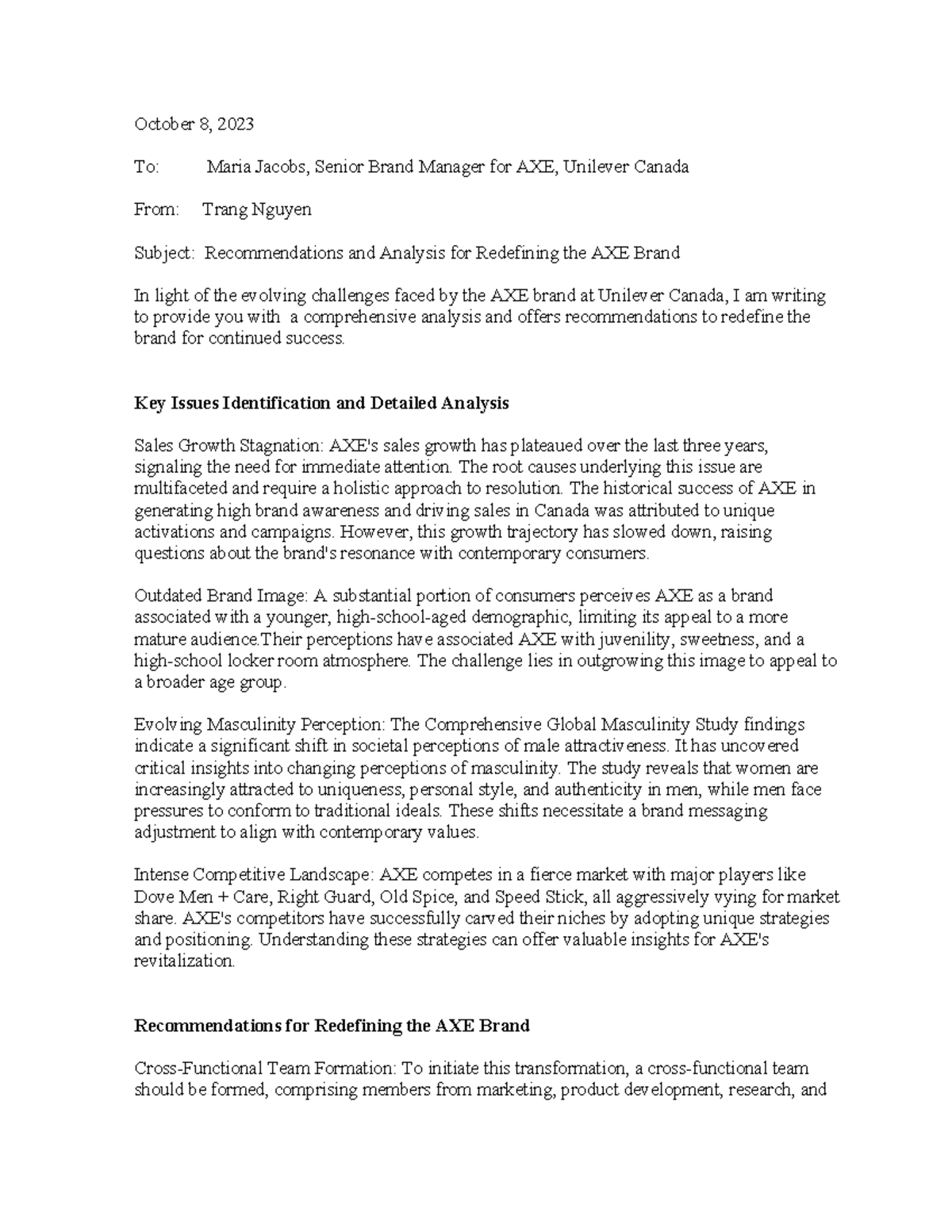 HBR Case - October 8 , 20 23 To: Maria Jacobs, Senior Brand Manager for ...