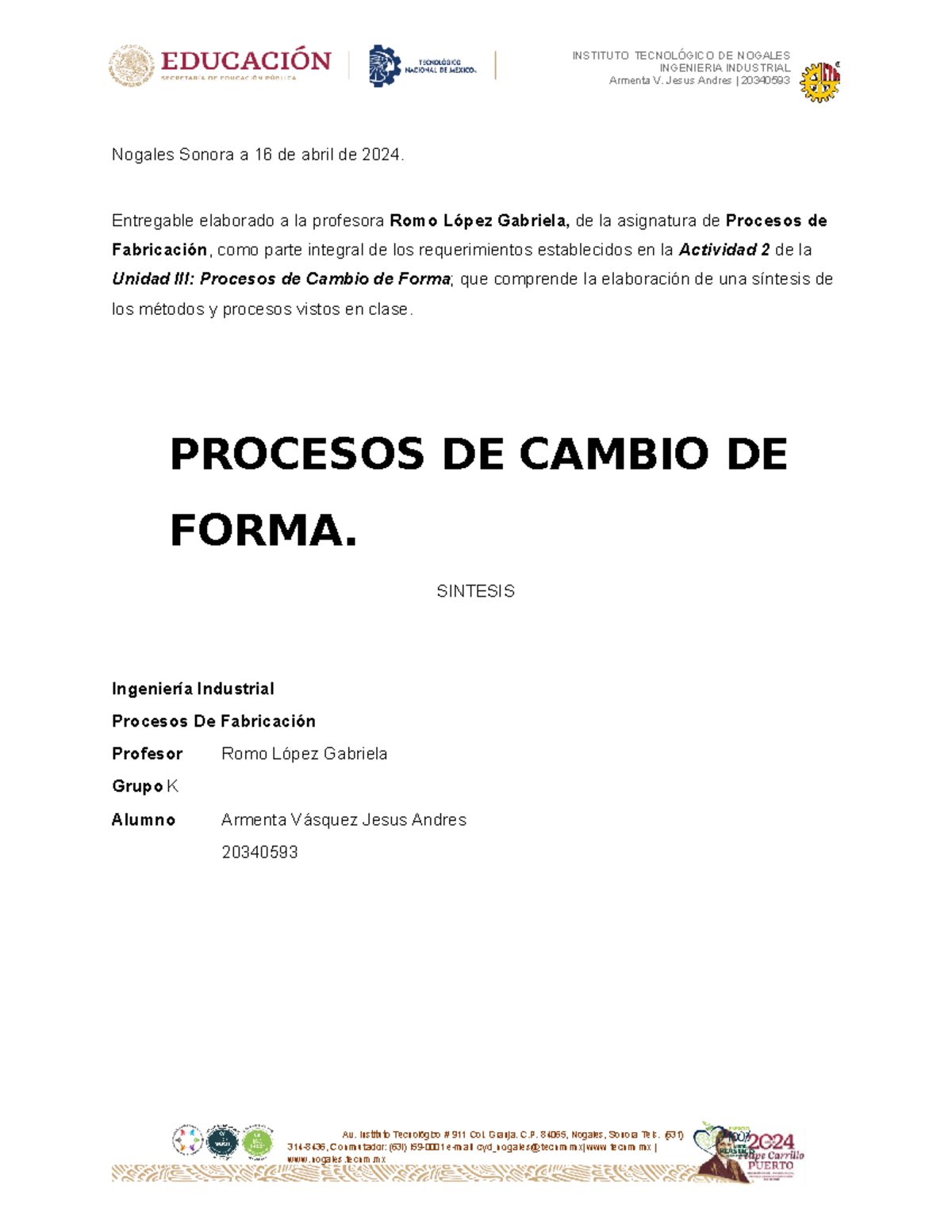 Procesos de Cambio de Forma - ####### INGENIERIA INDUSTRIAL ...