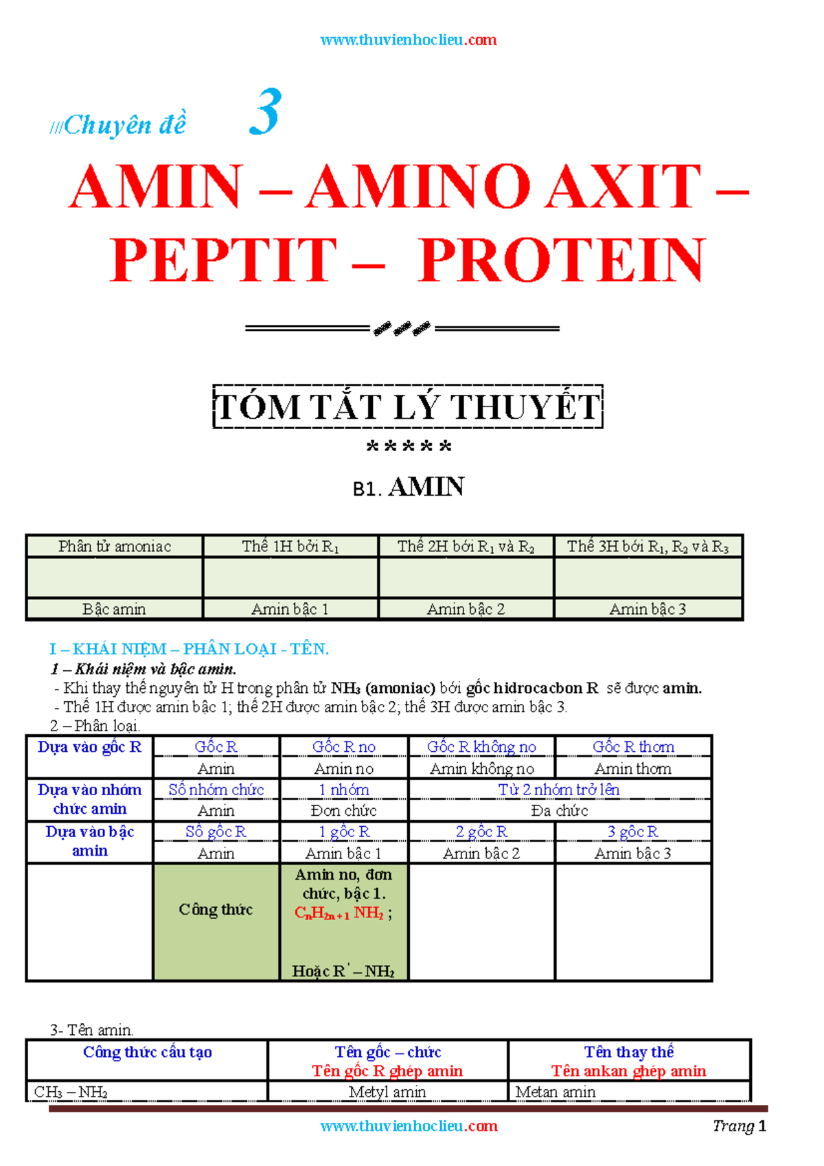 Thuvienhoclieu - em ngủ ch hai - ///Chuyên đề 3 AMIN – AMINO AXIT ...