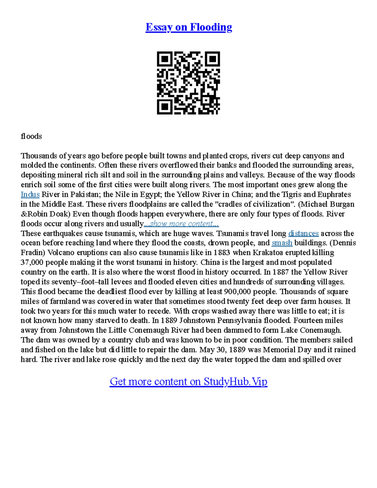 Essay On Floods - Essay on Flooding floods Thousands of years ago ...