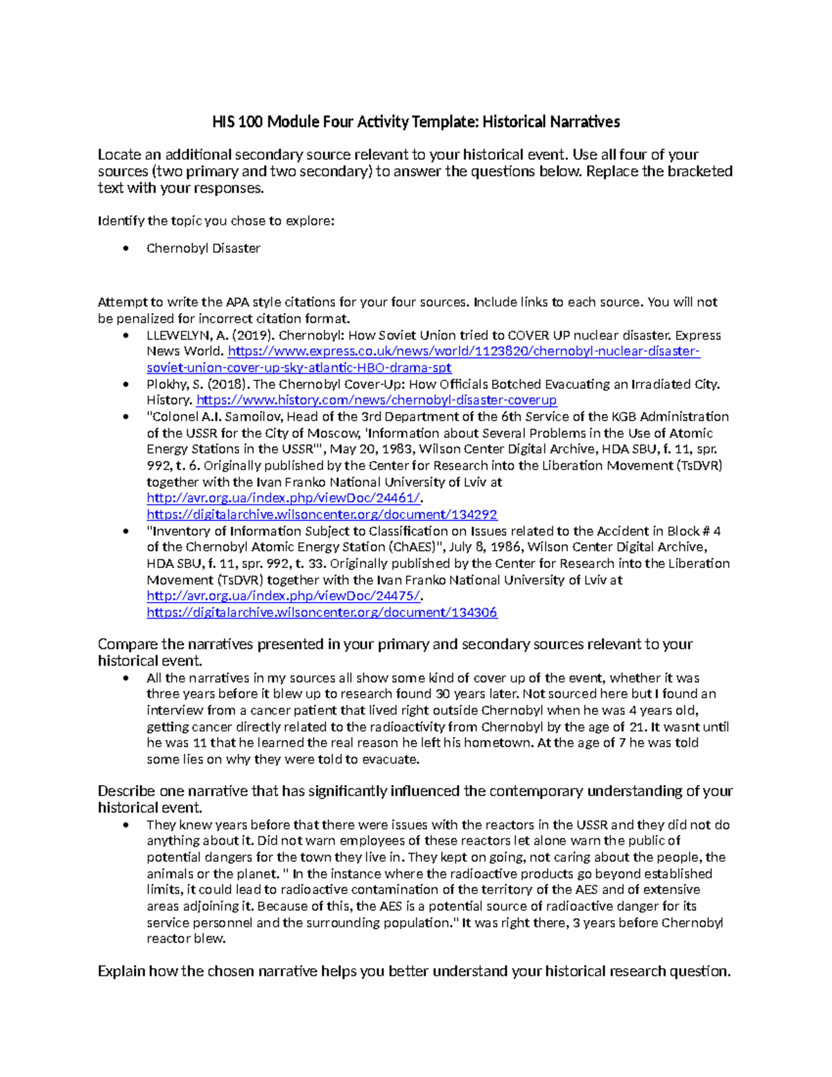 HIS 100 Module Four Activity Narratives Template - HIS 100 Module Four ...