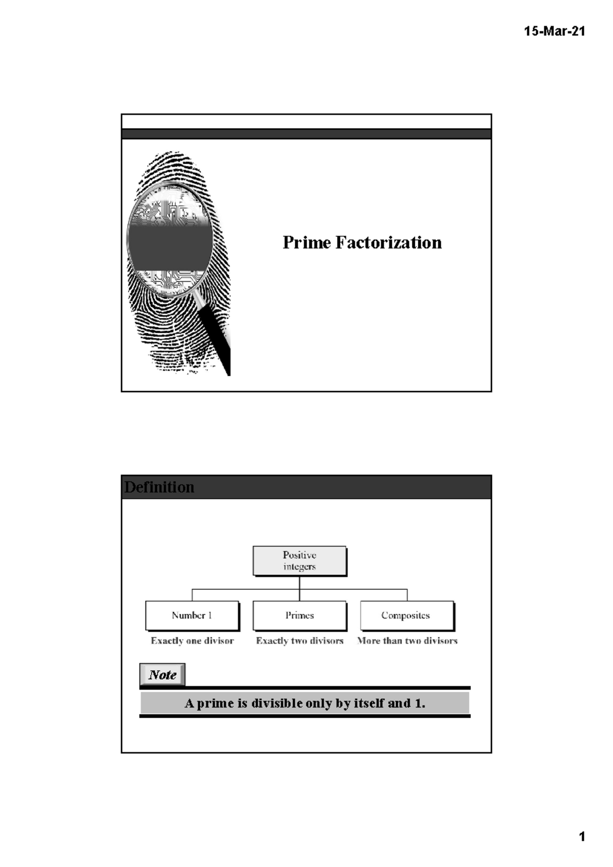 6. Prime Factorization - Prime Factorization A prime is divisible only ...