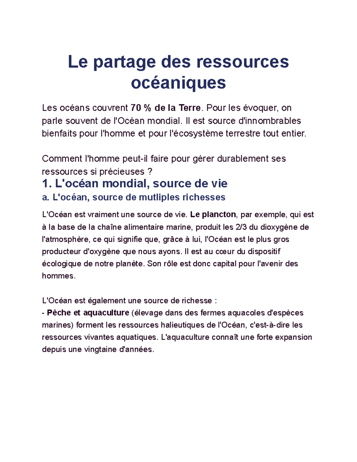 Le partage des ressources océaniques - Le partage des ressources ...