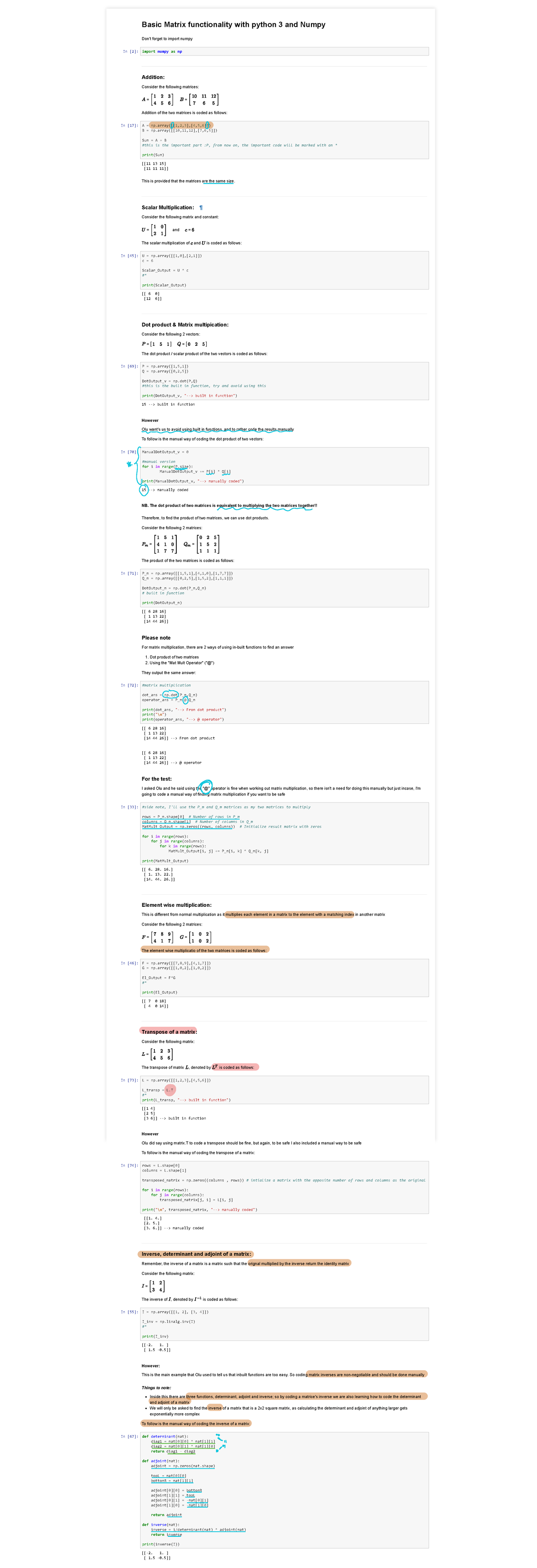 Matrix Operations 1 - Summary Scientific computing - Basic Matrix functionality with python 3 ...
