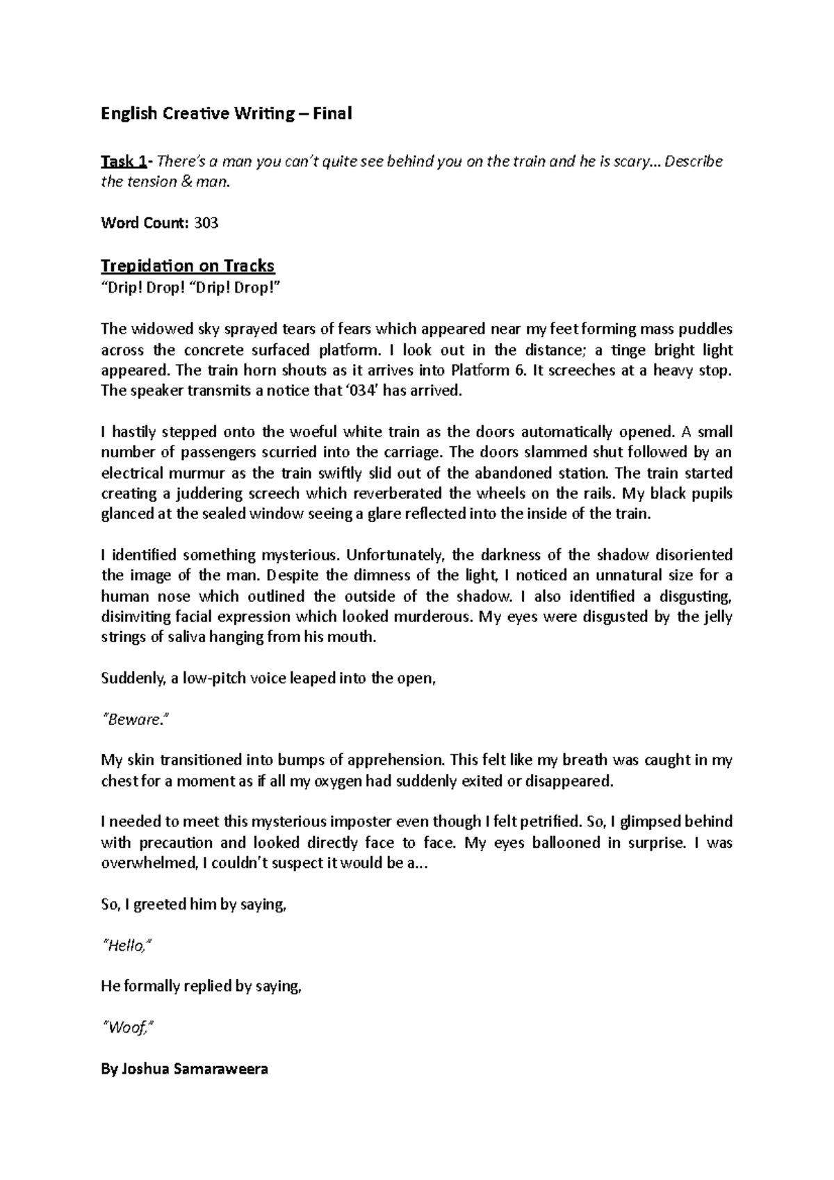 Final English Writing - Good - English Creative Writing – Final Task 1 ...