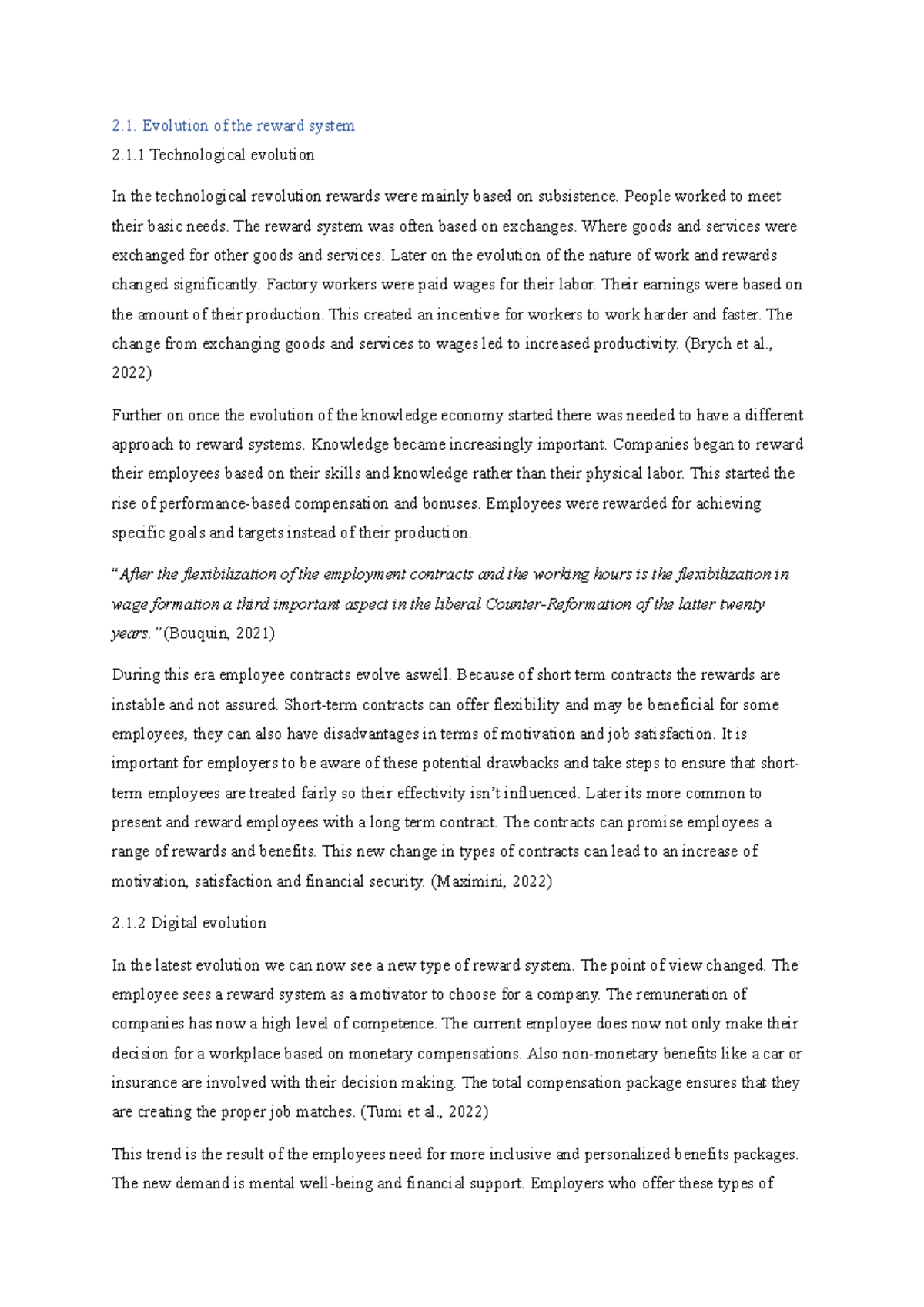 Compensation paper - Part of group investigation - Evolution of the ...