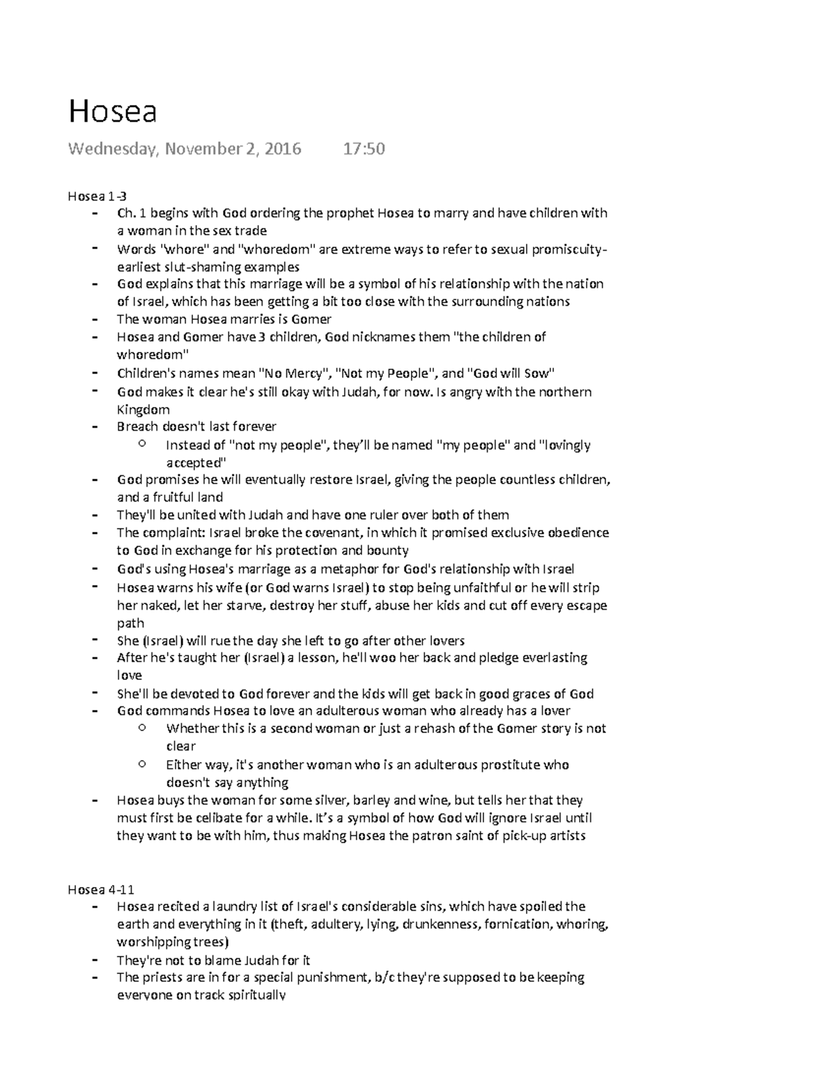 Hosea Summary - THEO 3100: Introduction to Old Testament Professor Mary ...