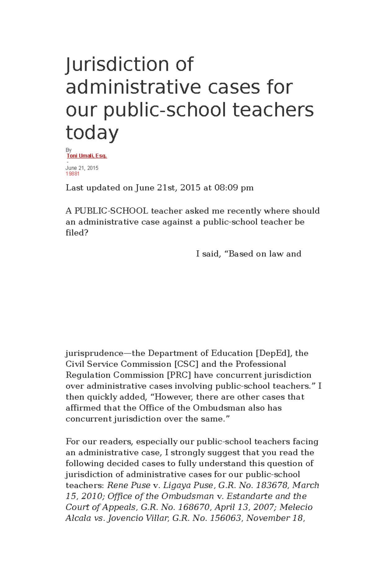Jurisdiction of administrative cases for our public - Jurisdiction of ...