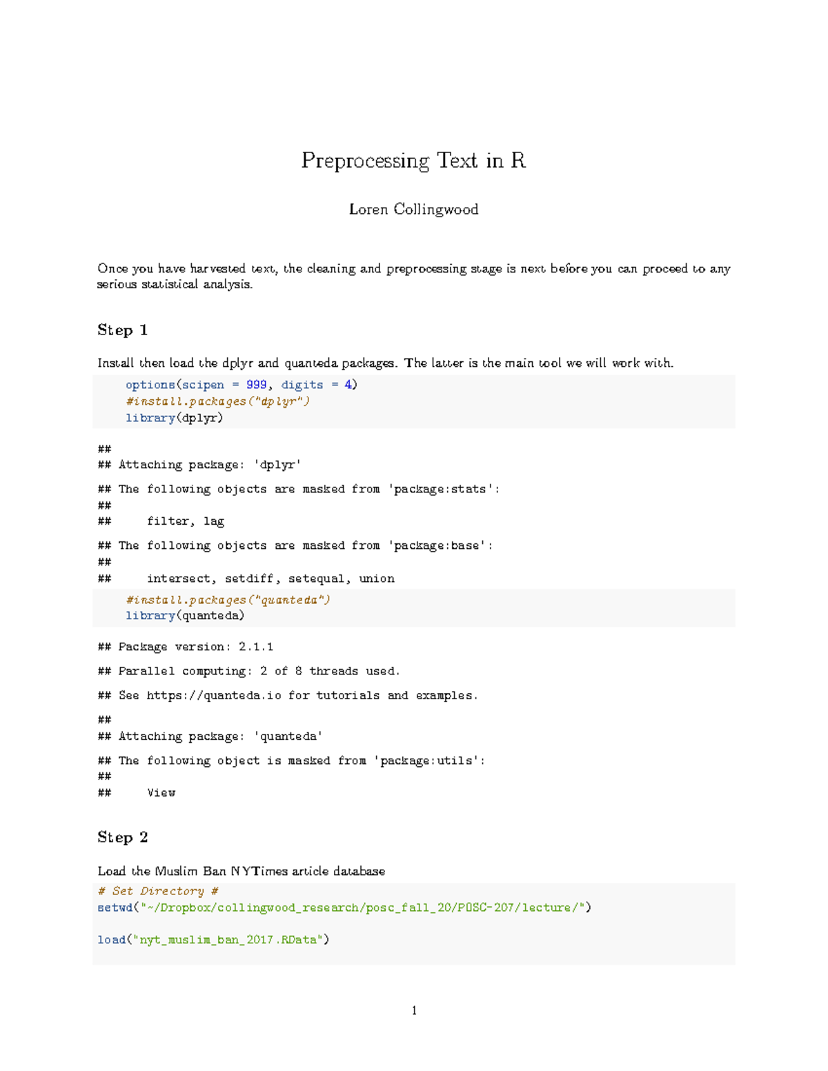 Week2 - Grade A+ - Preprocessing Text in R Loren Collingwood Once you ...