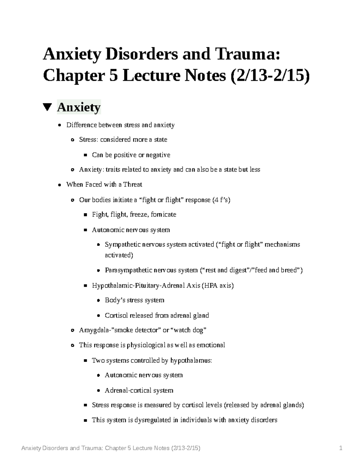 Anxiety Disorders and Trauma Chapter 5 Lecture Notes - Studocu