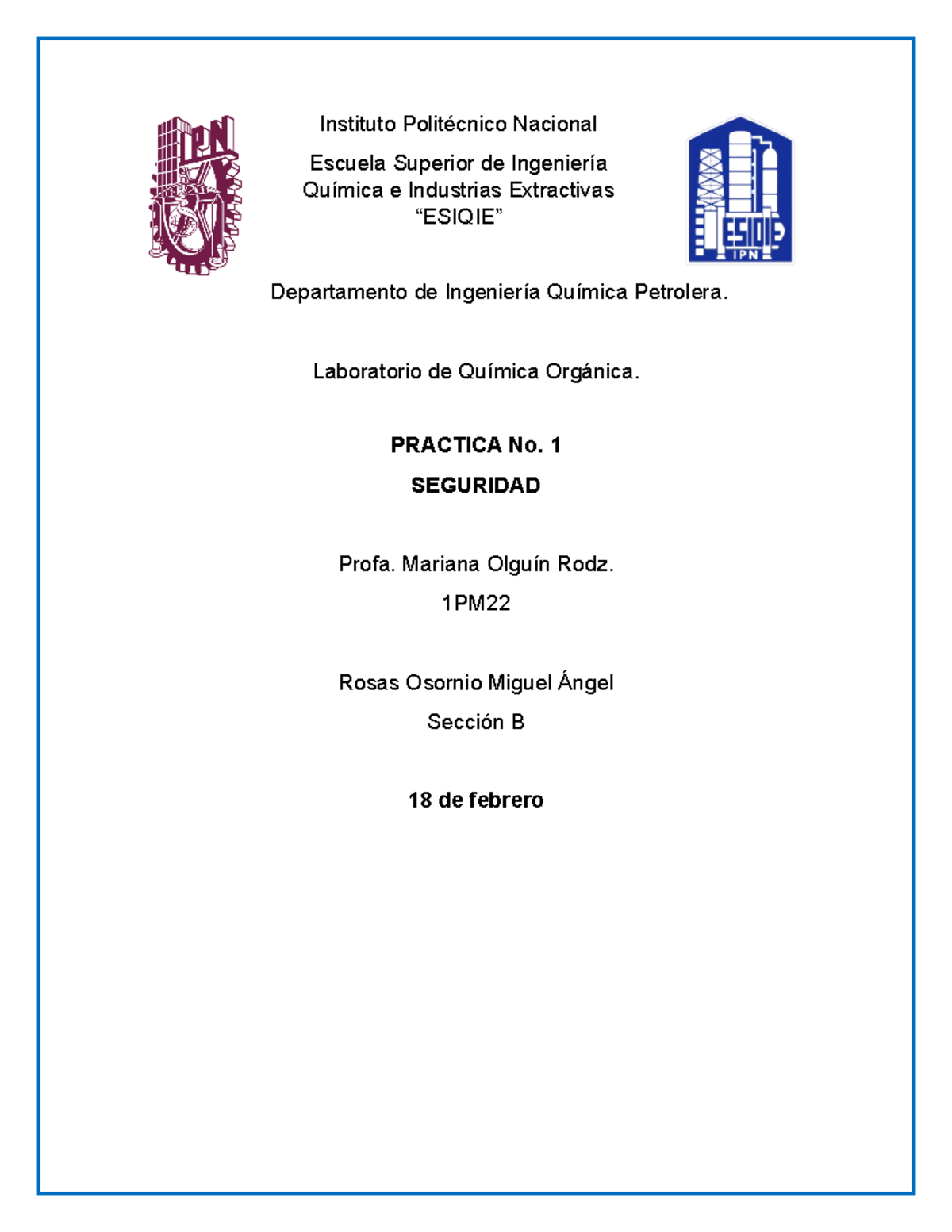 Practica 1 de Electricidad y Magnetismo - Instituto Politécnico Nacional Escuela Superior de ...