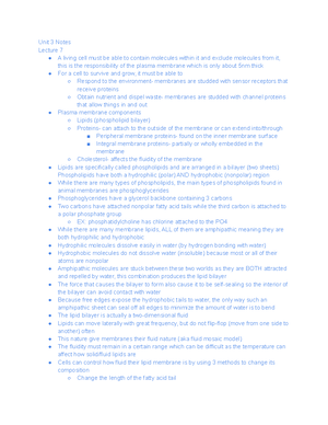 Unit 3 Study Guide - Unit 3 Study Guide MEMBRANE STRUCTURE The purpose ...