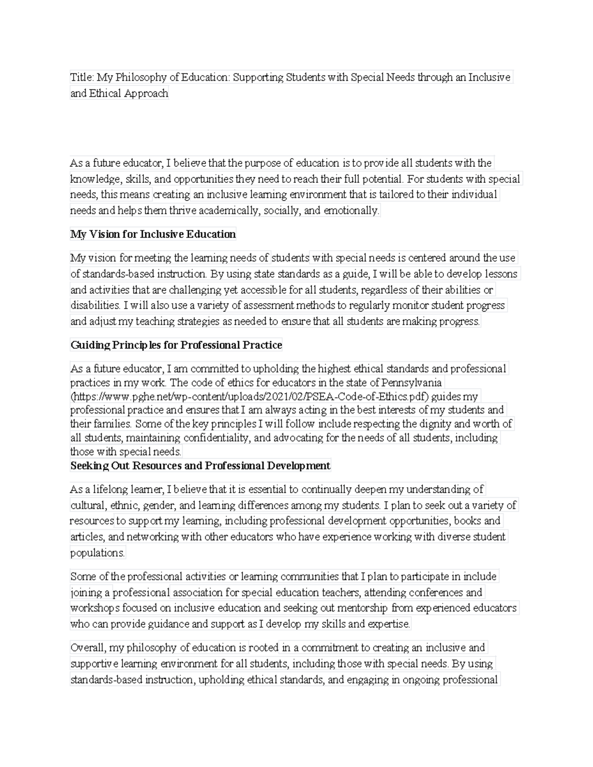 Rough draft benchmsrk essay - Title: My Philosophy of Education ...